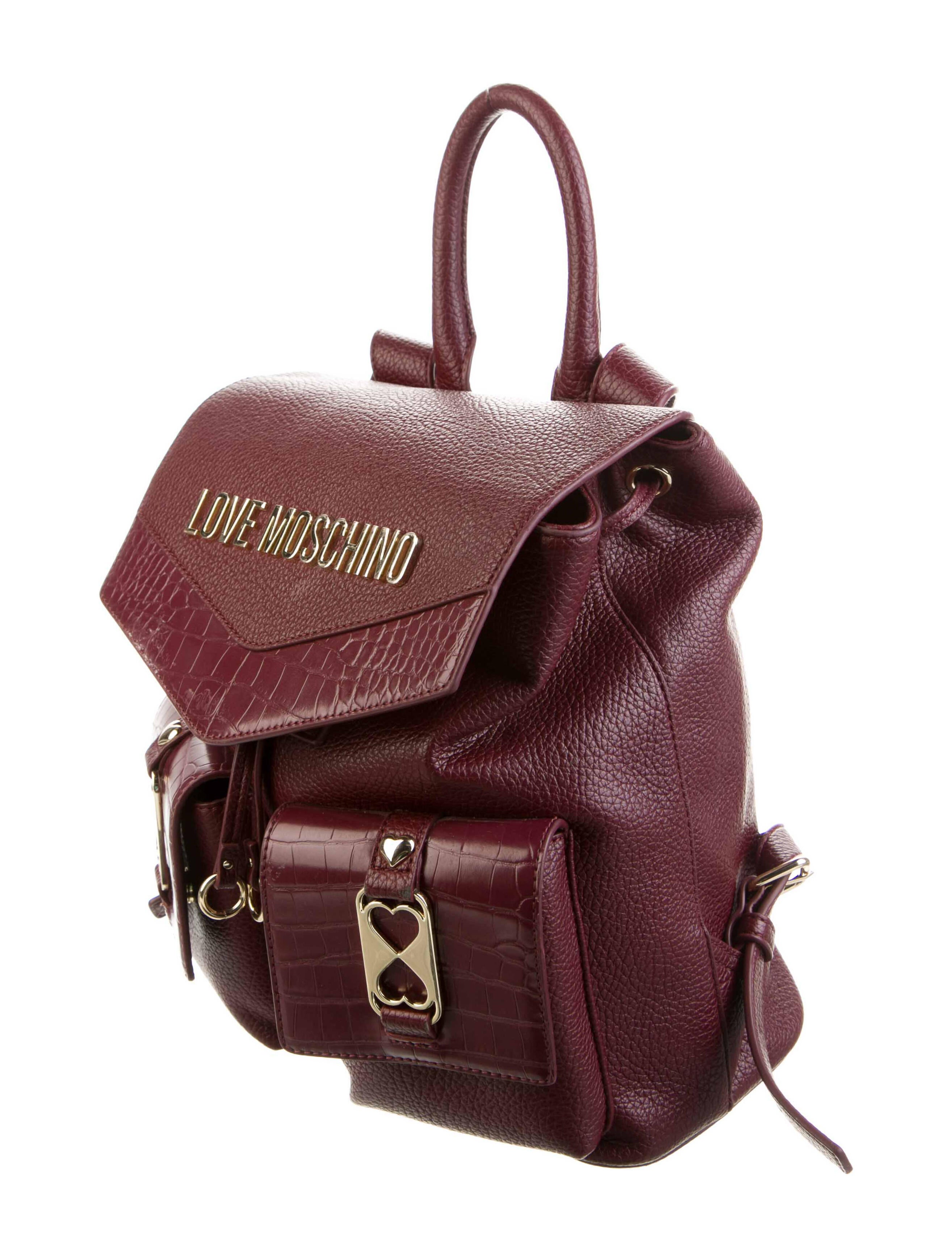 Love Moschino Logo Leather Backpack - Burgundy Backpacks, Handbags ...