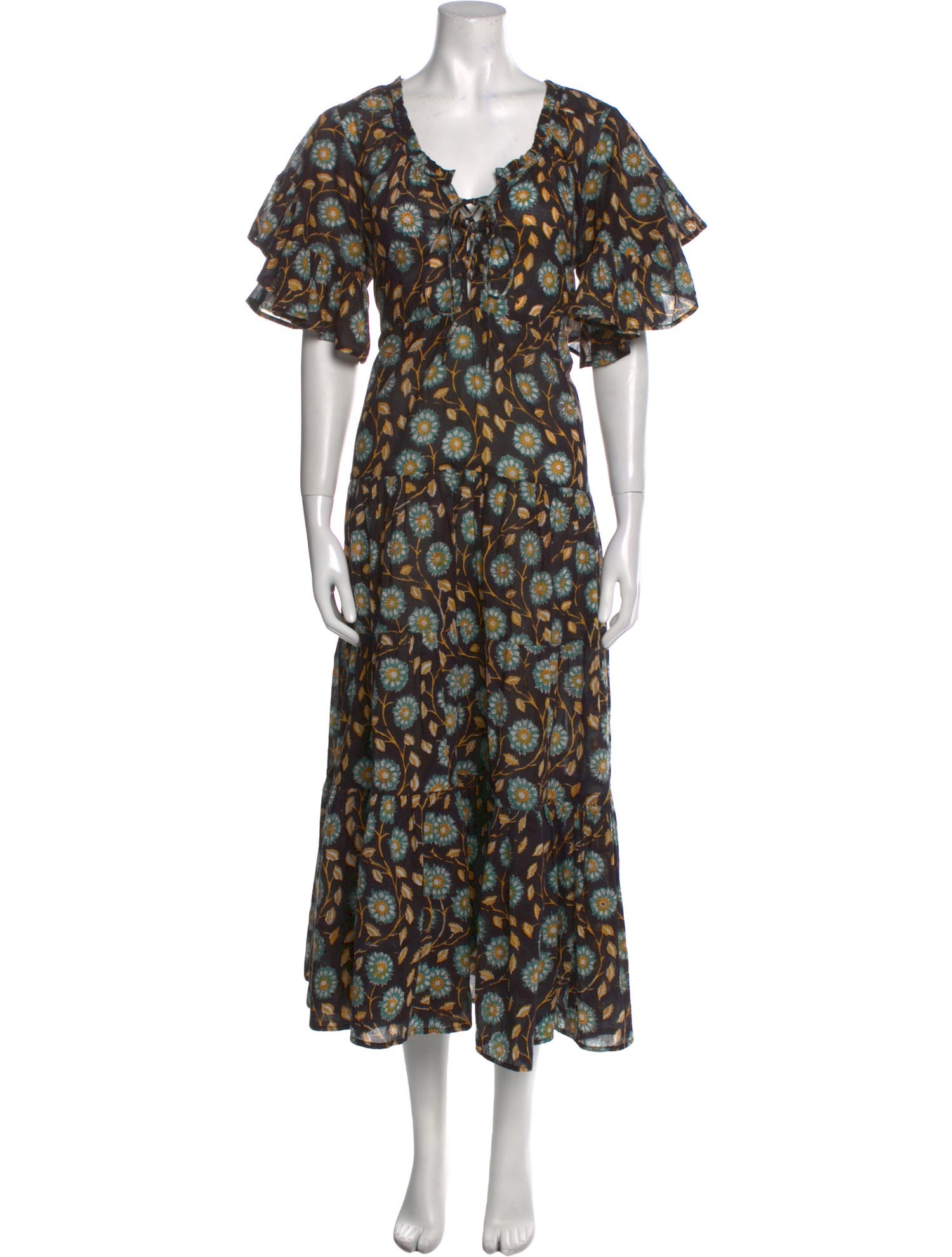 Lido Floral Print Long Dress - Black Dresses, Clothing - WLIDD20105 ...