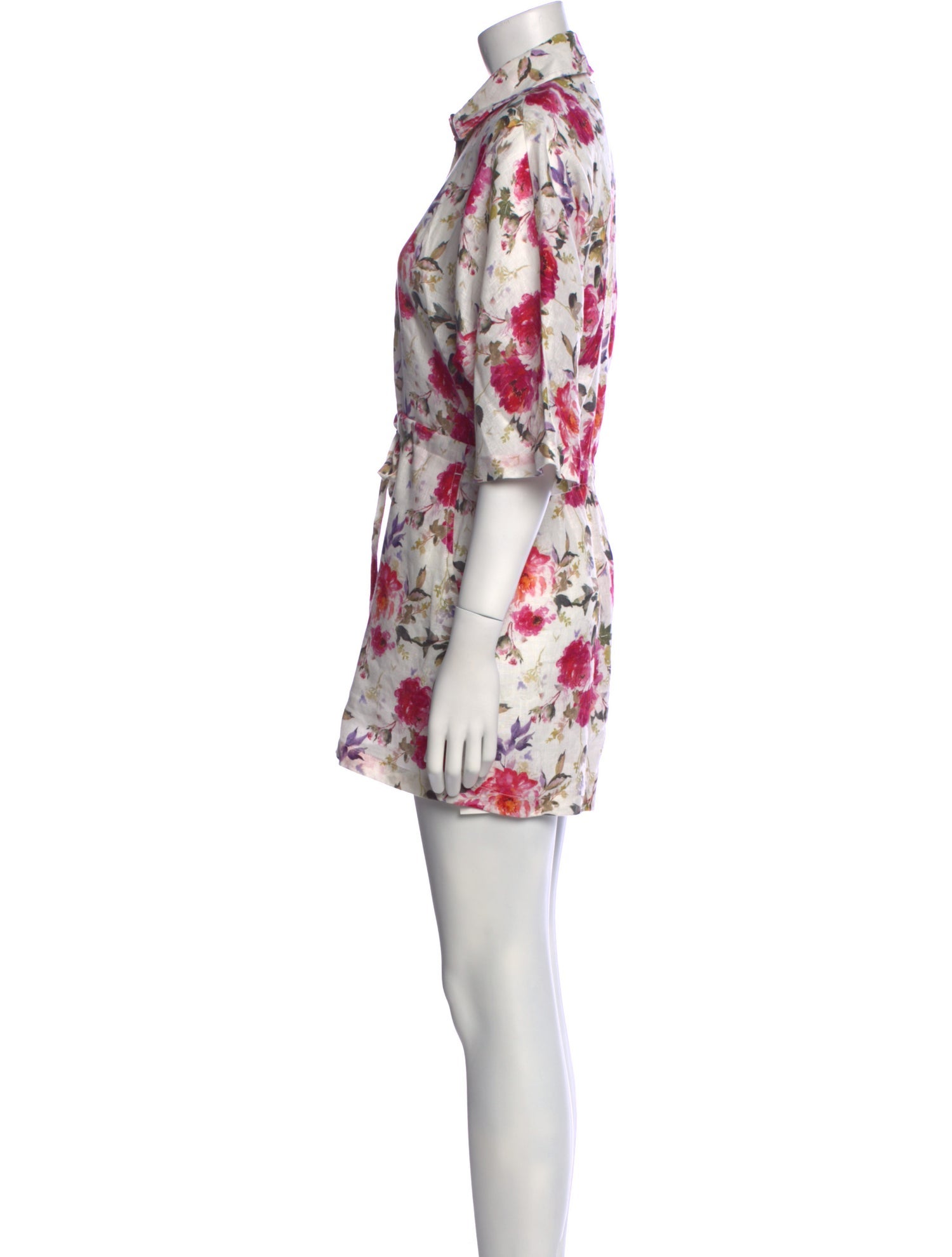 Rivet Utility Silk Floral Print Romper - Green, 8.5" Rise Jumpsuits and ...