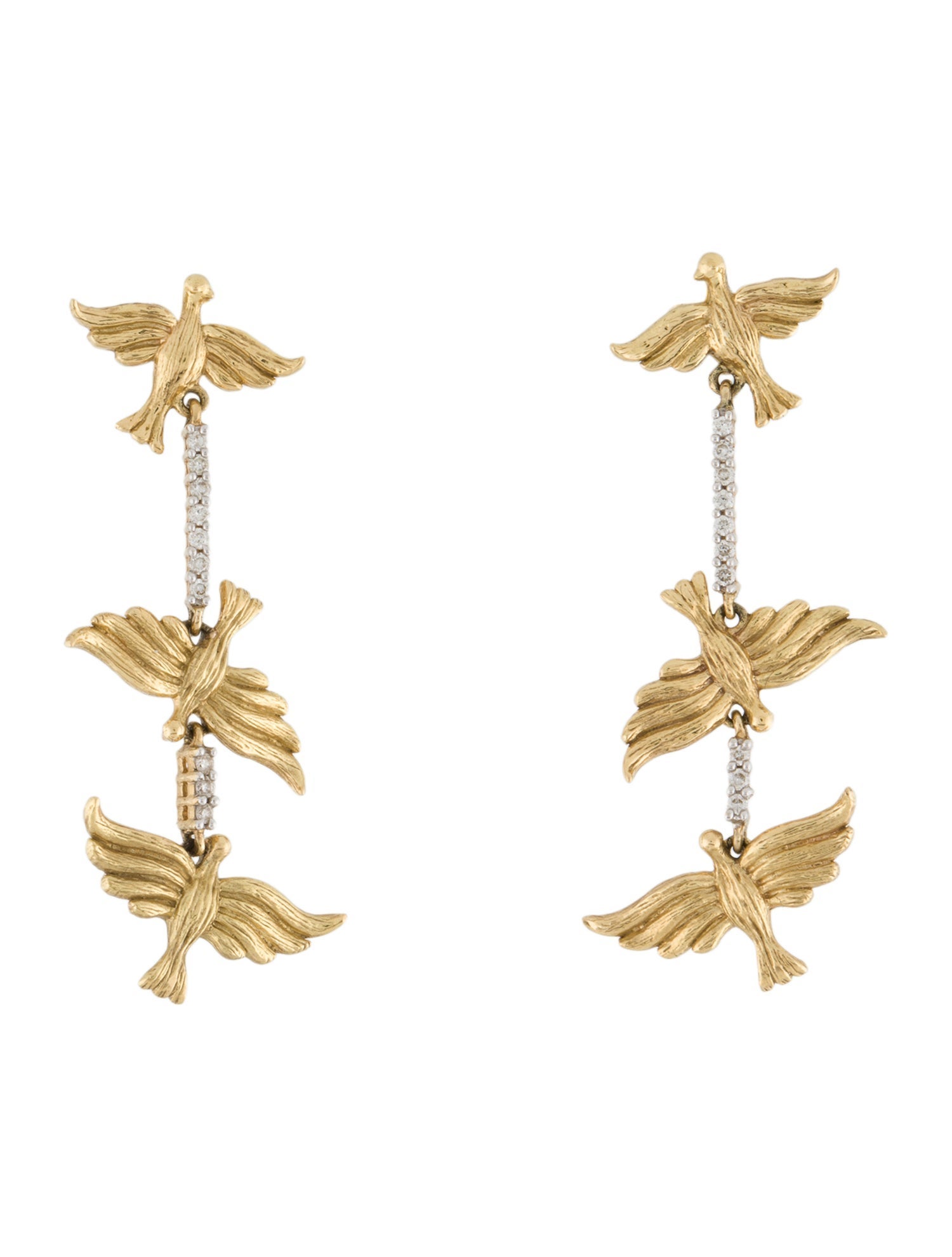 Loretta Castoro 18K Diamond Dove Drop Earrings - 18K Yellow Gold Drop ...