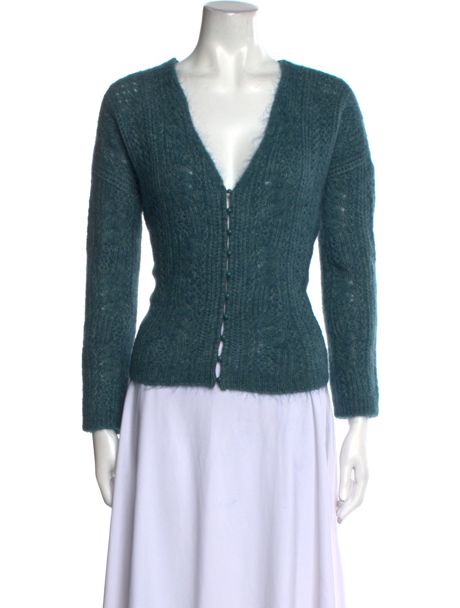 La Maille Sezane Wool Plunge Neckline Sweater - Green Knitwear ...