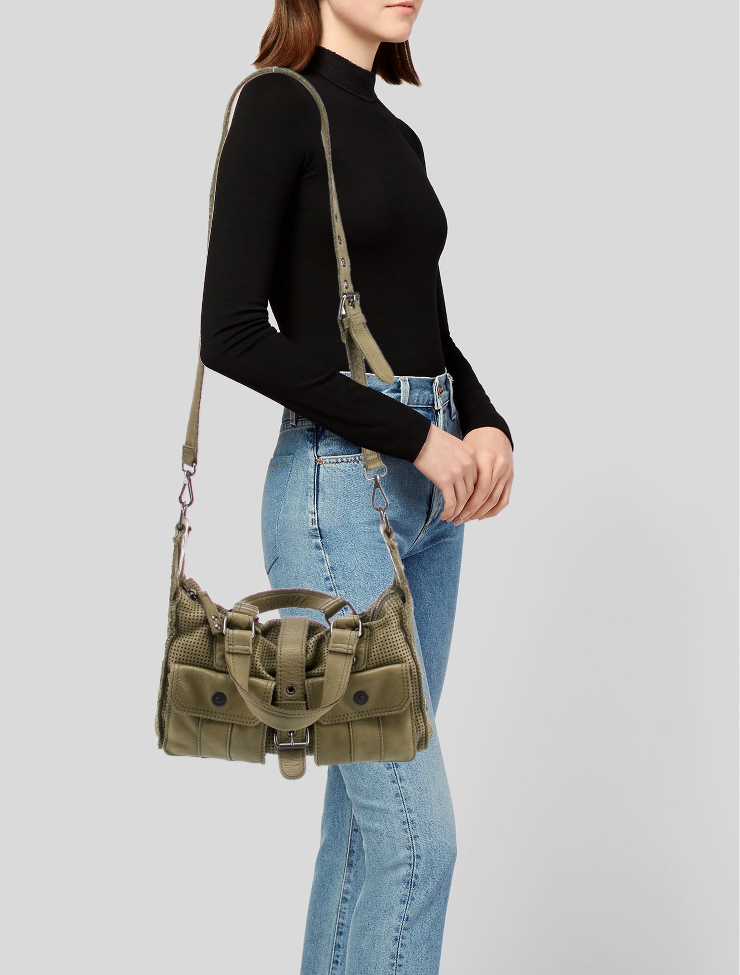 Linea Pelle Leather Laser Cut Crossbody Bag - Green Crossbody Bags ...