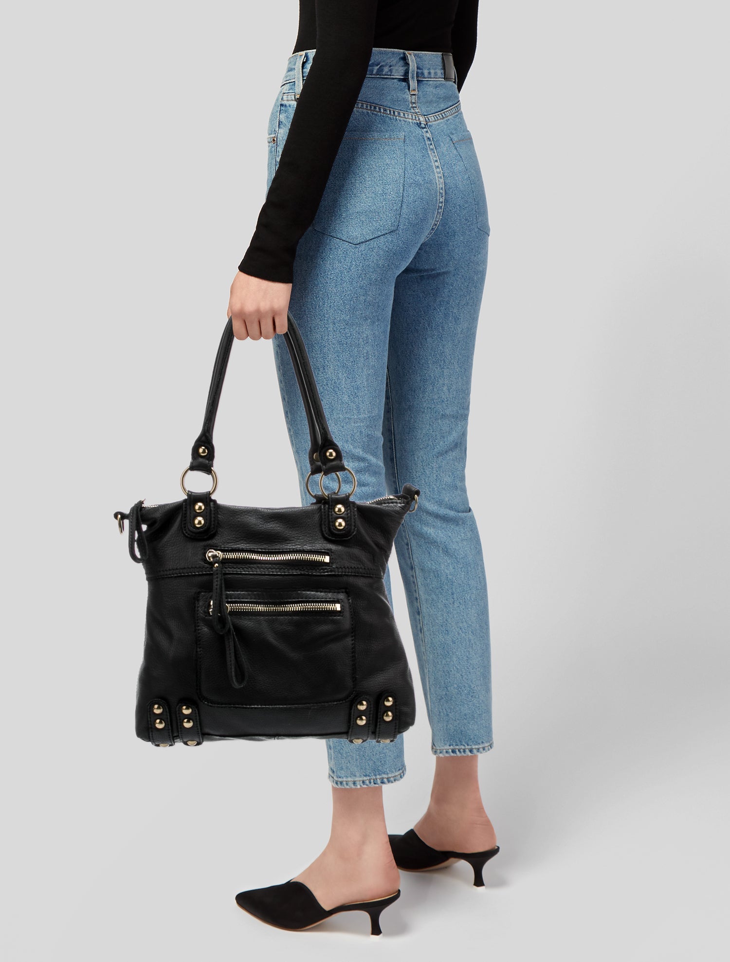 Linea Pelle Studded Leather Shoulder Bag - Black Shoulder Bags ...