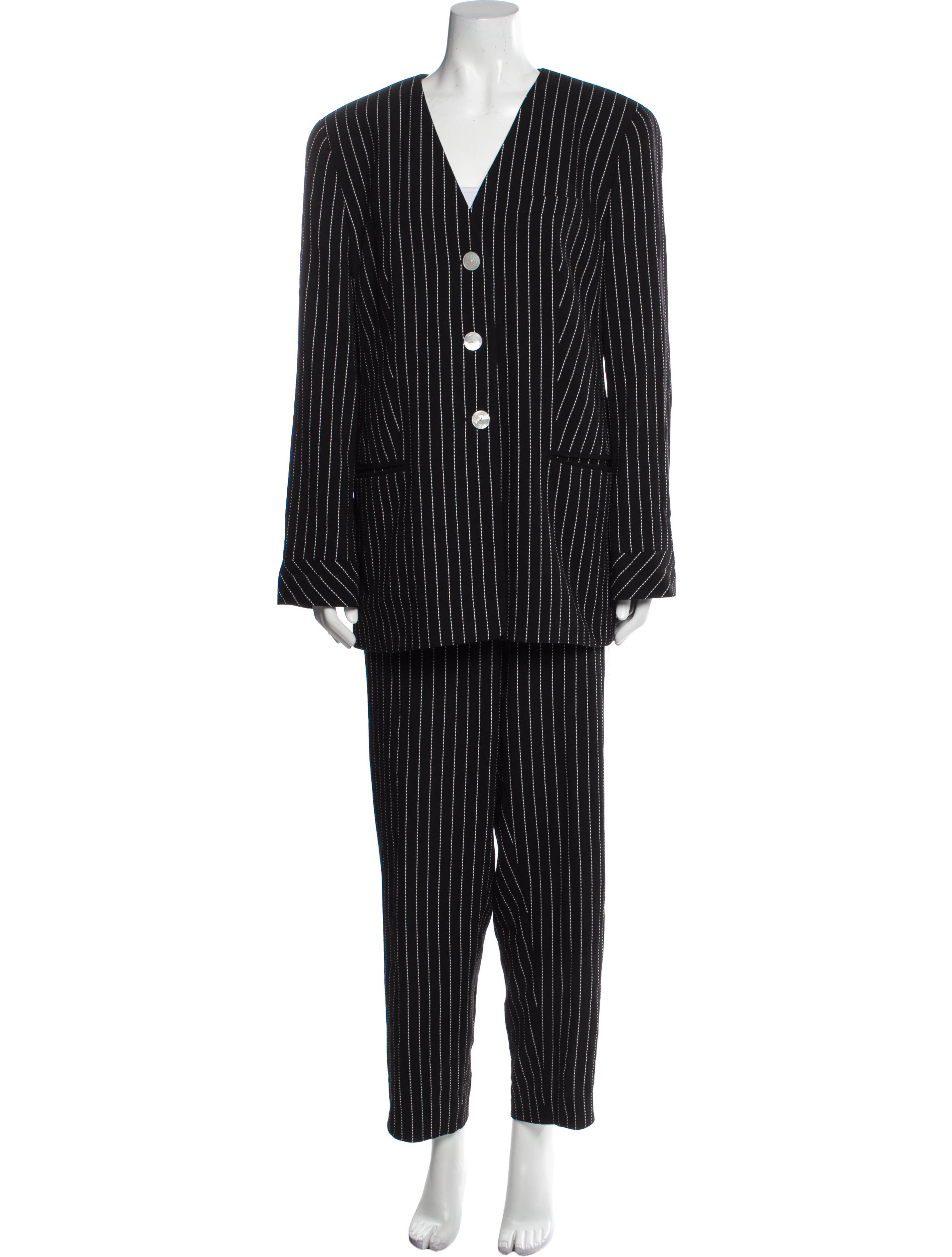 Louis Feraud Virgin Wool Striped Pantsuit - Black Suits and Sets ...