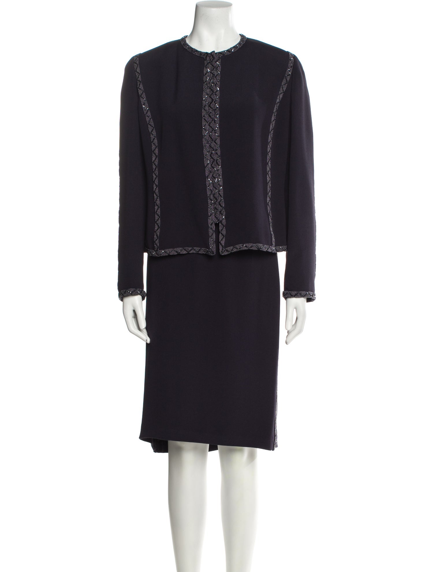 Louis Feraud Silk Beaded Accents Skirt Suit - Blue Suits and Sets ...