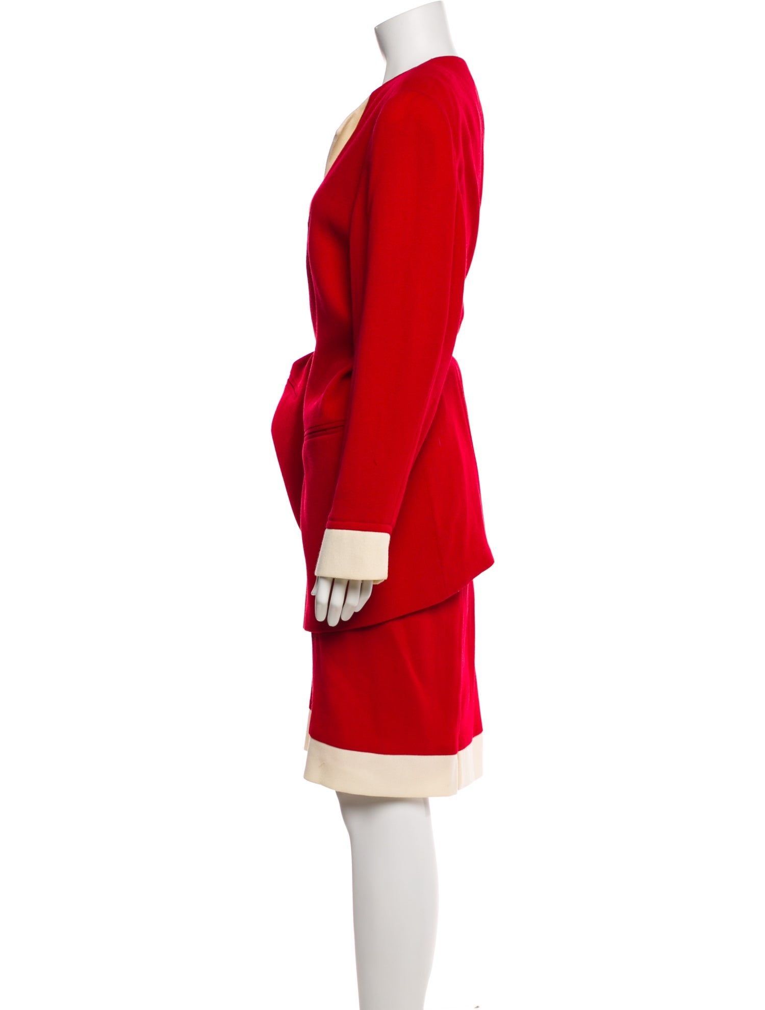 Louis Feraud Virgin Wool Colorblock Pattern Skirt Set - Red Suits and ...