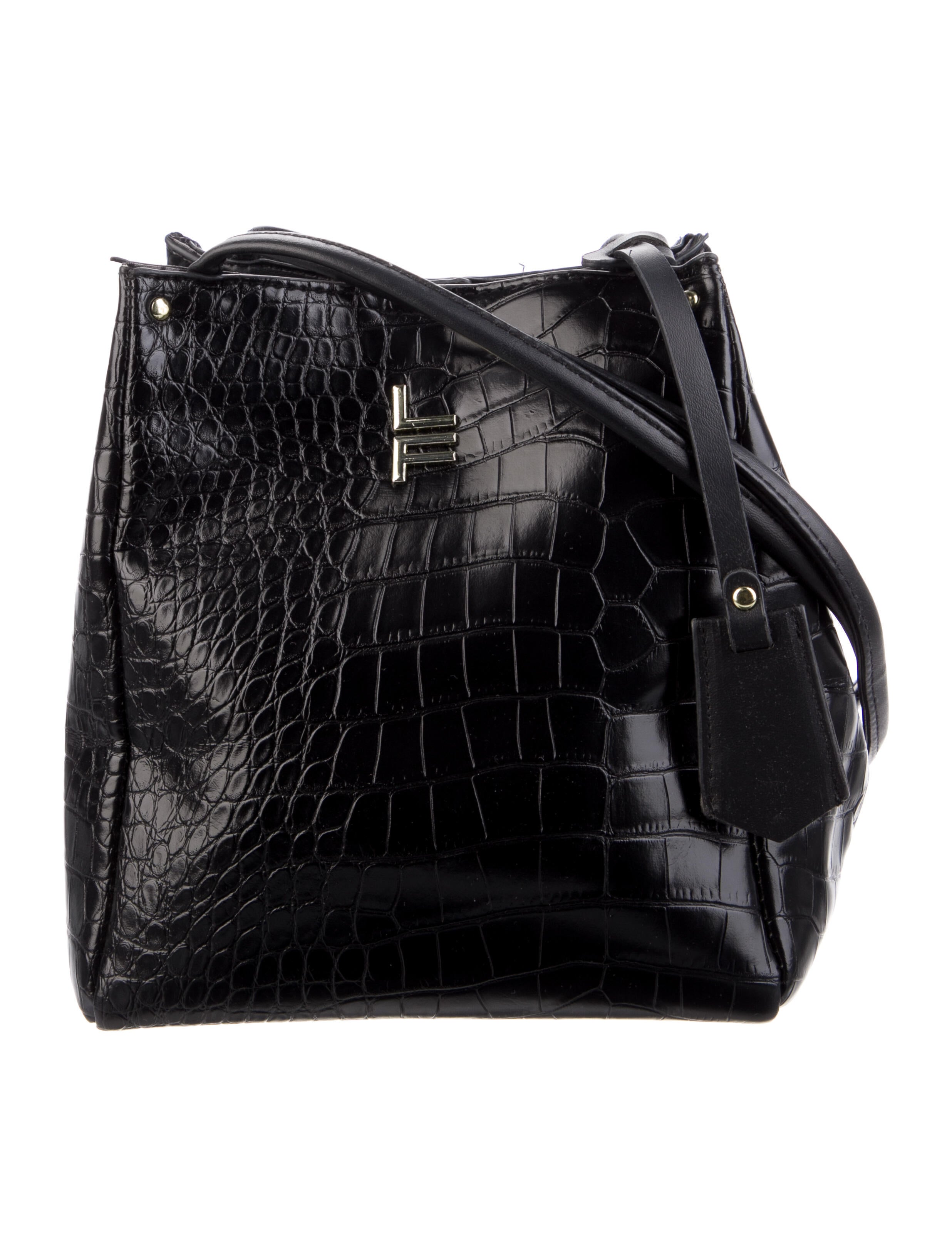 London Fog embossed leather bucket bag - Black Bucket Bags, Handbags ...