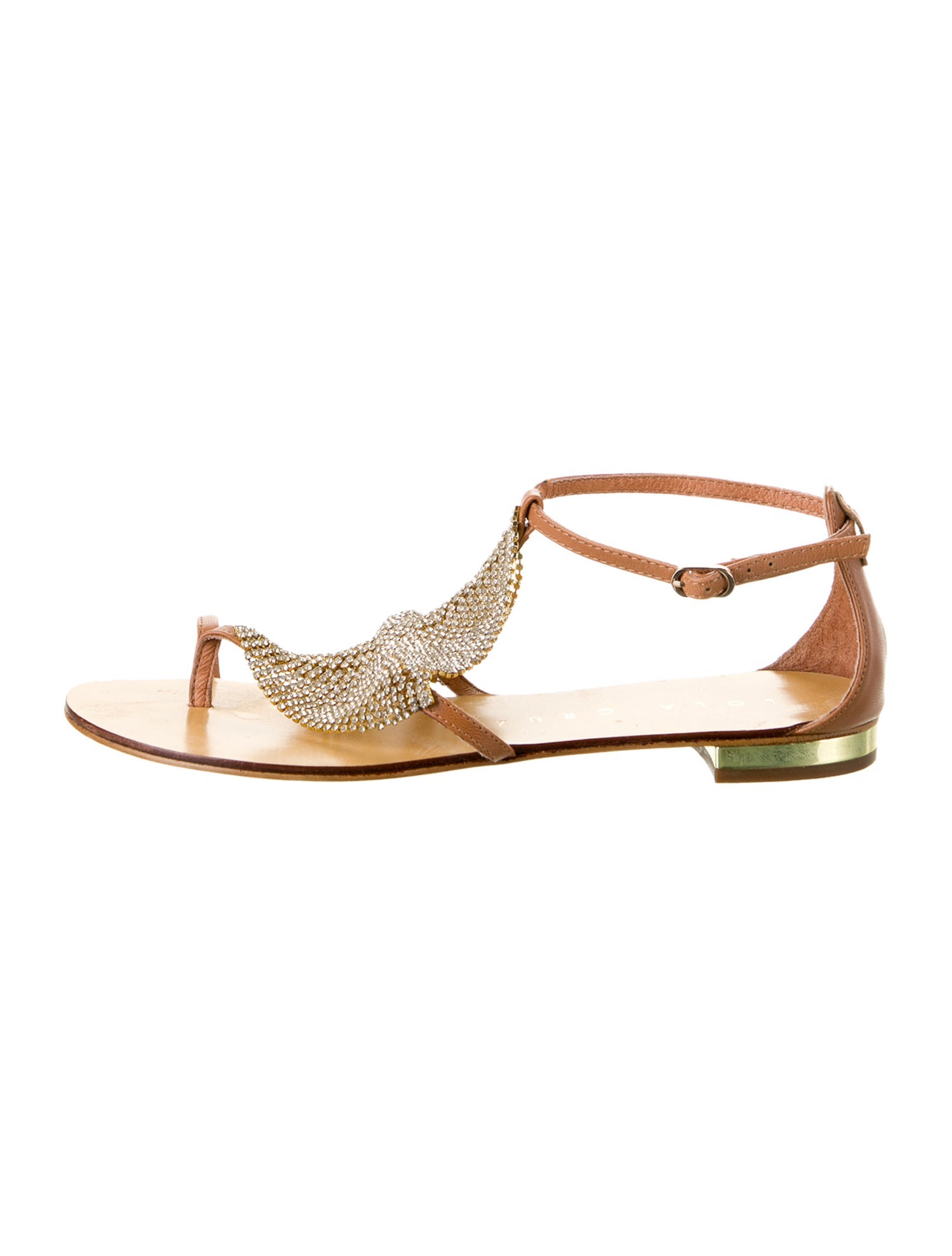 Lola Cruz Leather Floral Print T-Strap Sandals - Brown Sandals, Shoes - WLOLA21431 | The RealReal