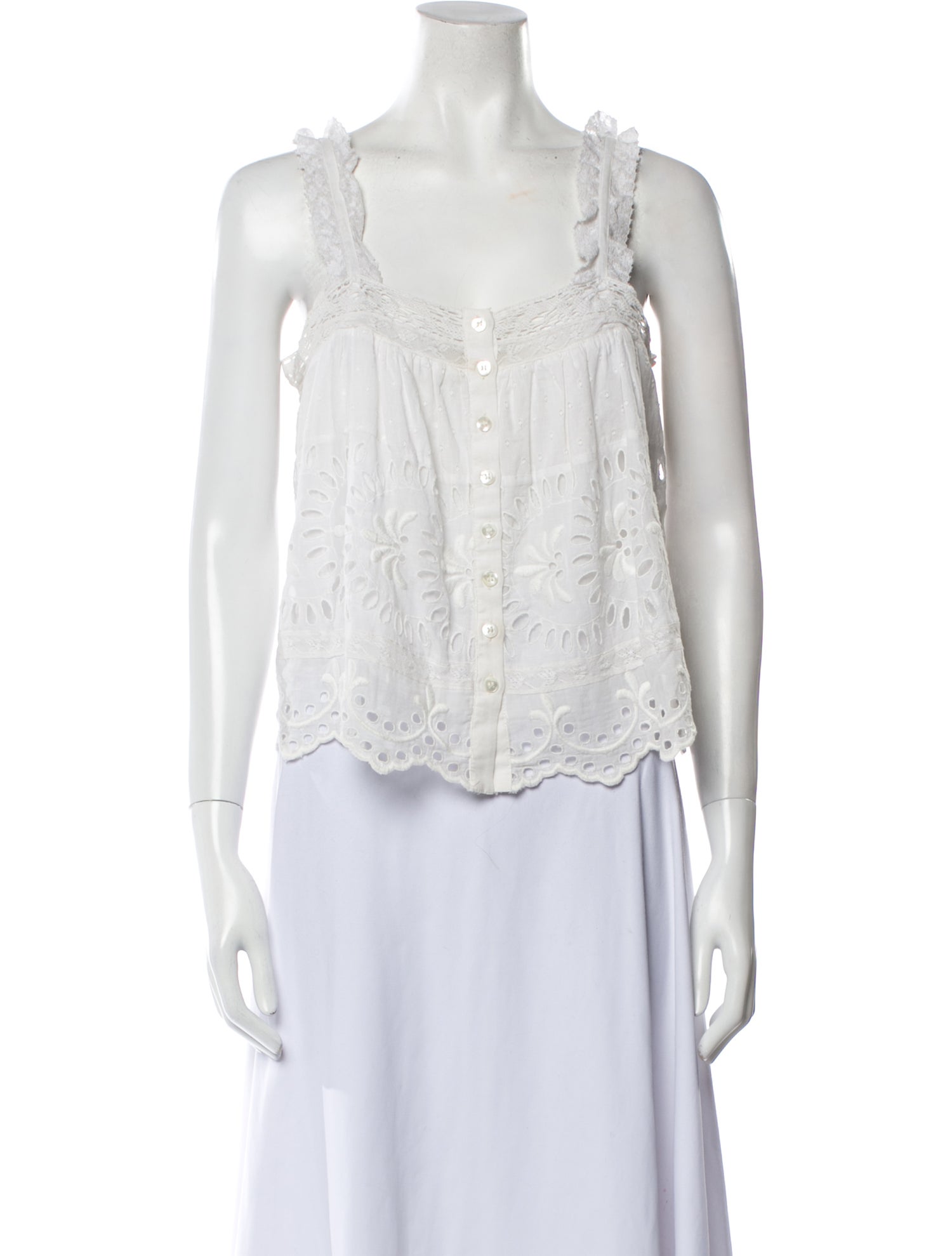 LoveShackFancy Square Neckline Sleeveless Top - White Tops, Clothing ...