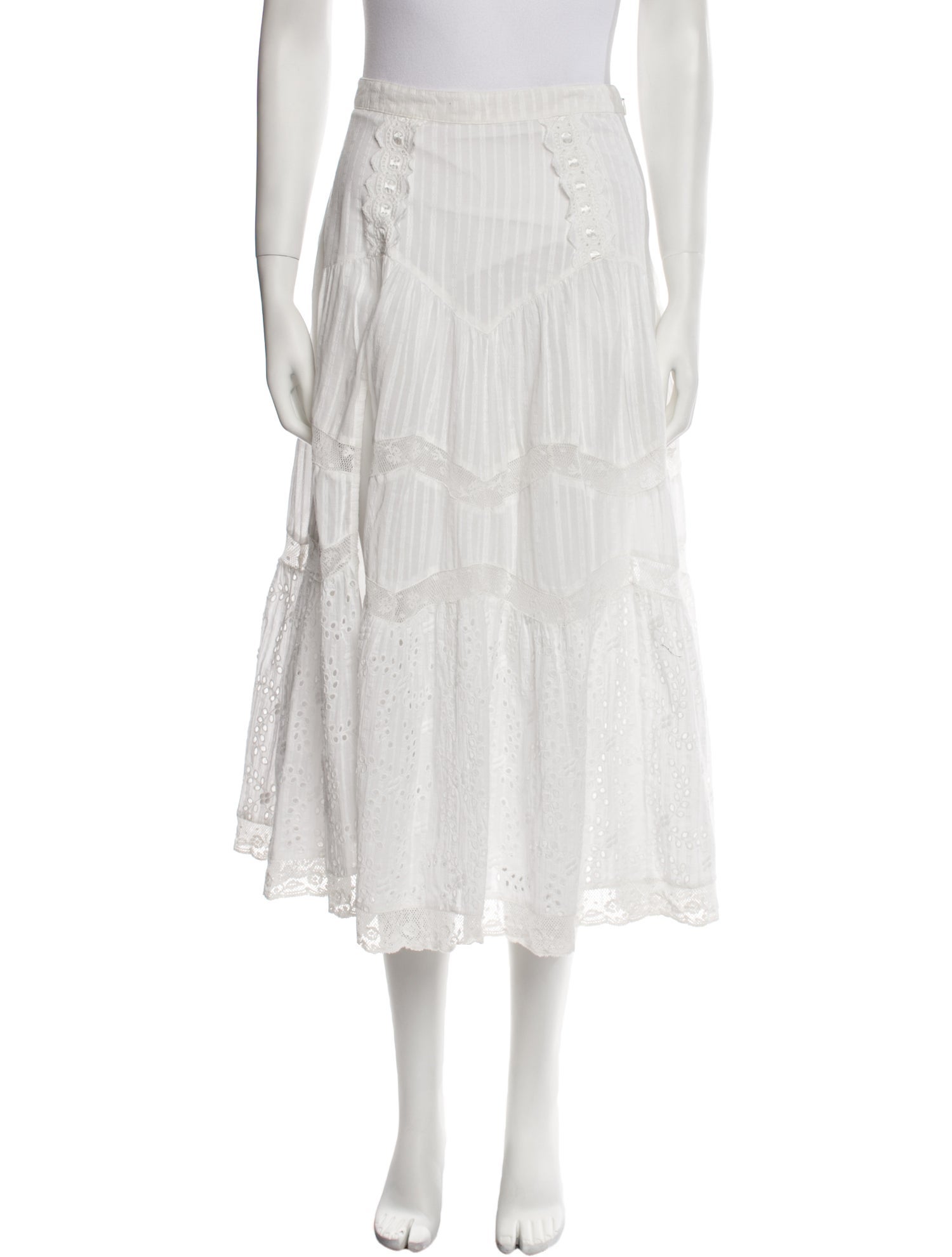 LoveShackFancy Ruffle Embellishment Midi Length Skirt - White Skirts ...