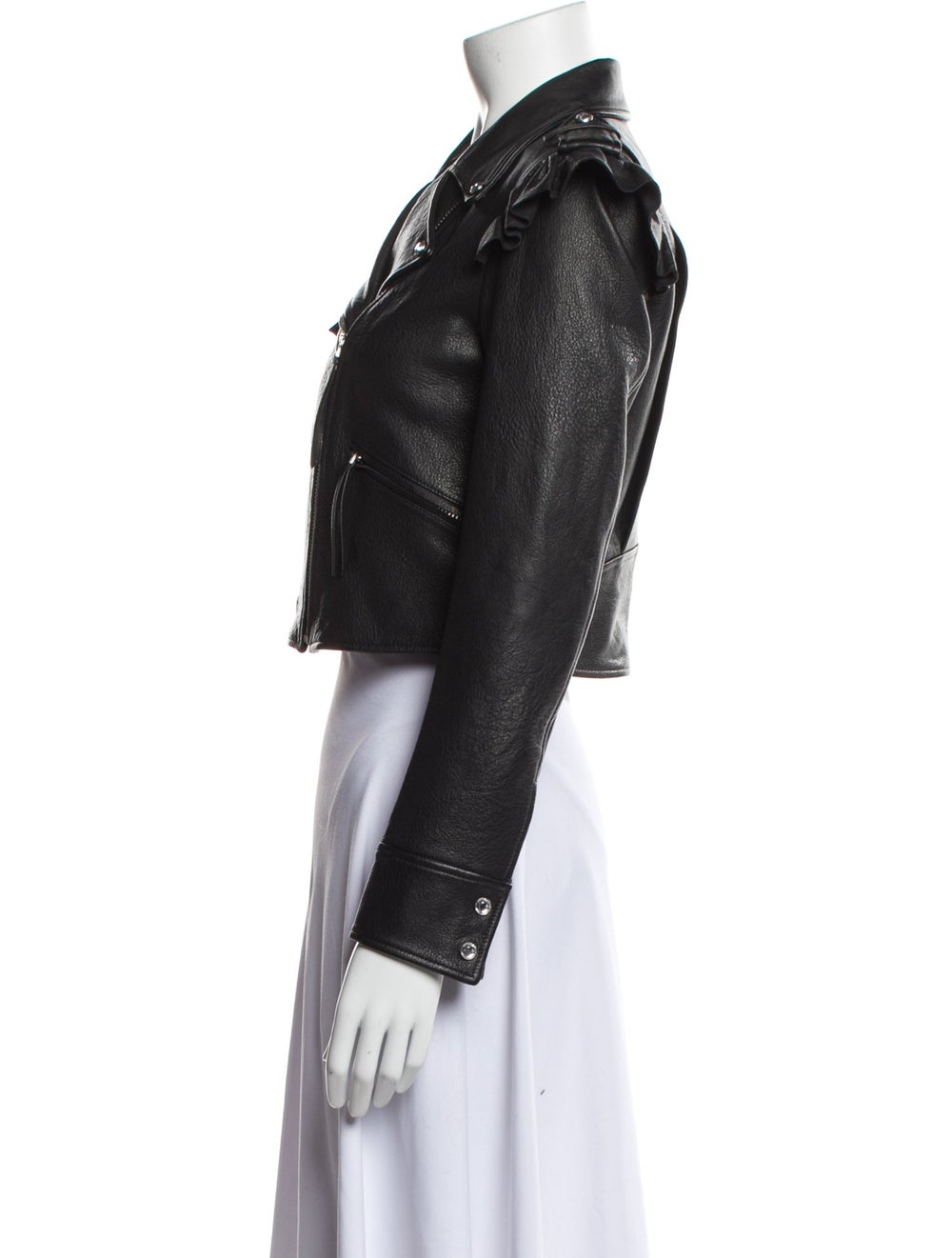 LoveShackFancy Leather Biker Jacket Black Pointed Col… - Gem
