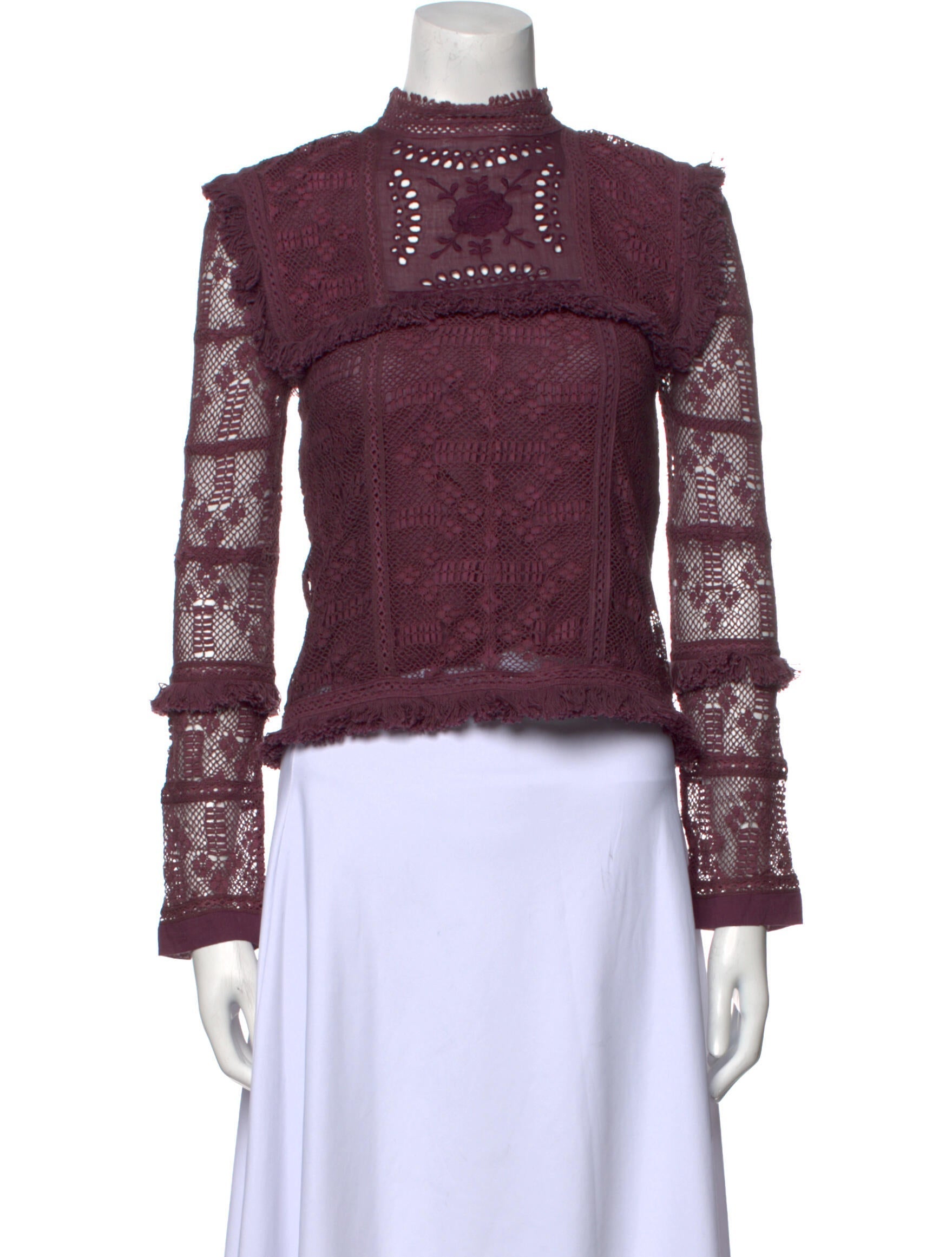 LoveShackFancy Lace Pattern Mock Neck Blouse - Purple Tops, Clothing ...