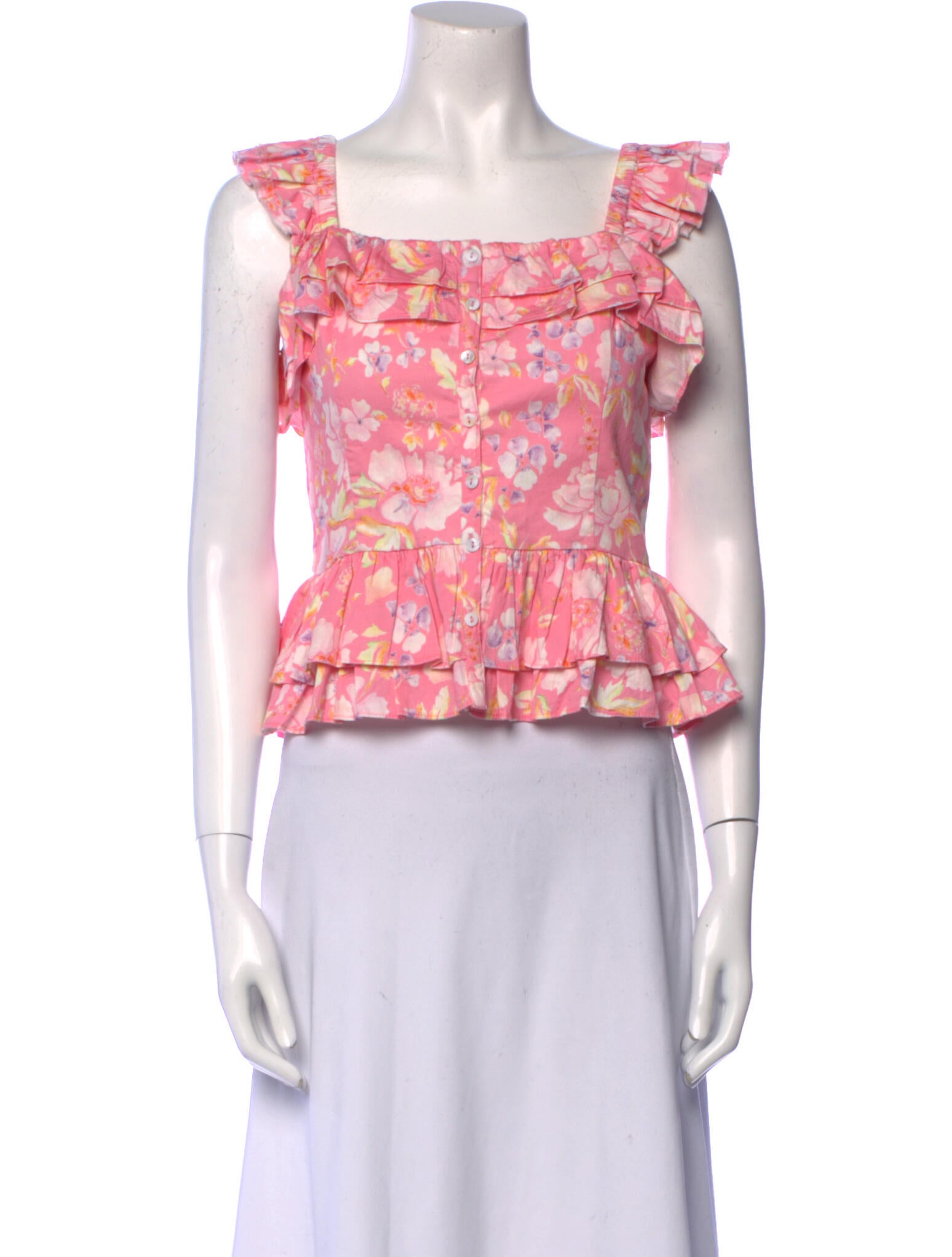 LoveShackFancy Floral Print Square Neckline Crop Top - Pink Tops ...