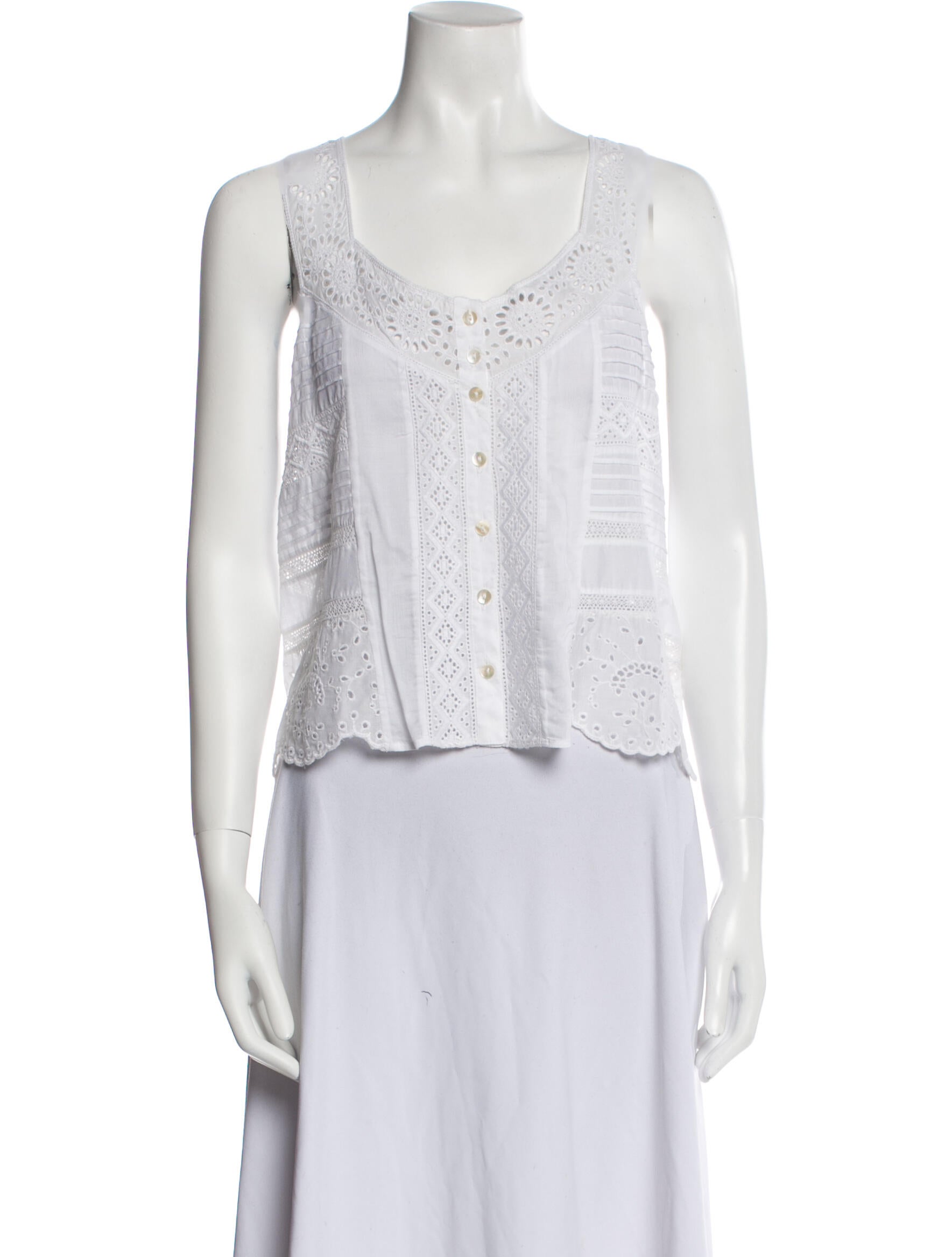 LoveShackFancy Scoop Neck Sleeveless Crop Top - White Tops, Clothing ...