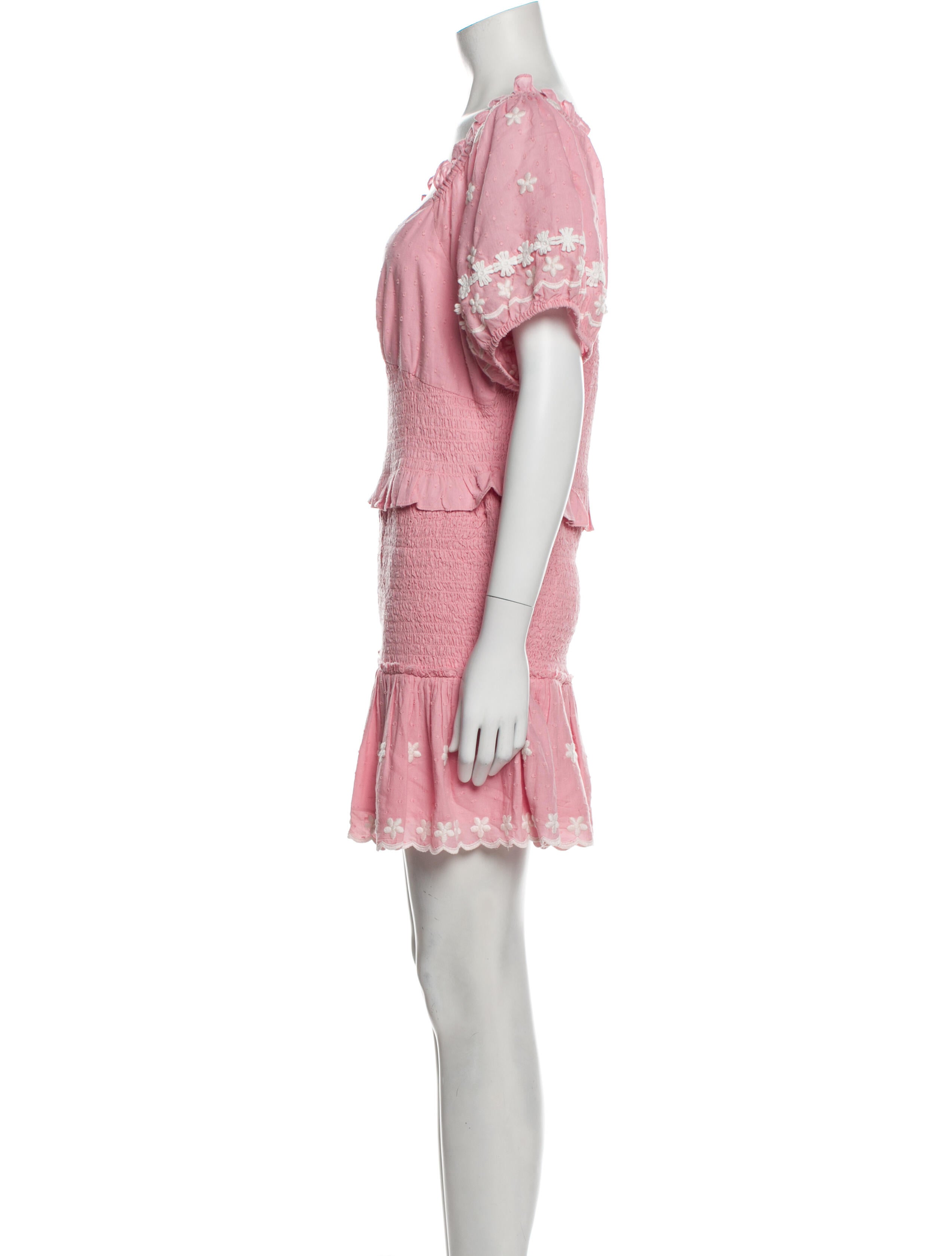 LoveShackFancy V-Neck Mini Dress - Pink Dresses, Clothing - WLOSH77093 ...
