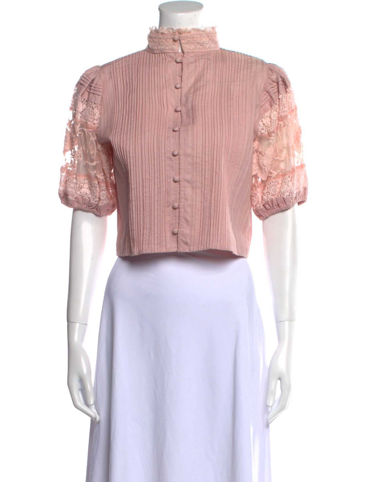 Loveshackfancy Mock Neck Short Sleeve Crop Top Pink Tops Clothing Wlosh82683 The Realreal