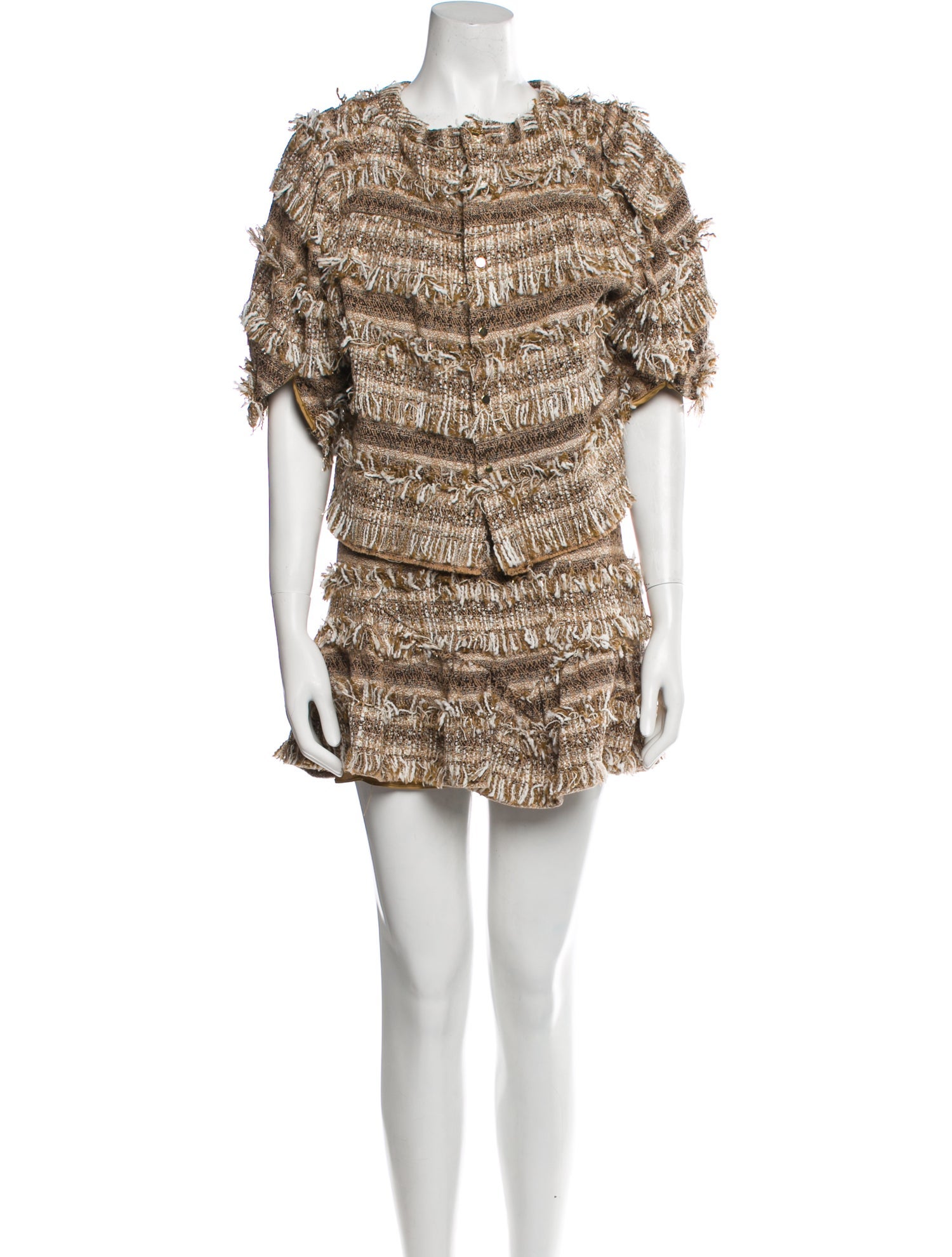 LoveShackFancy Tweed Pattern Fringe Trim Accent Skirt Set - Neutrals ...