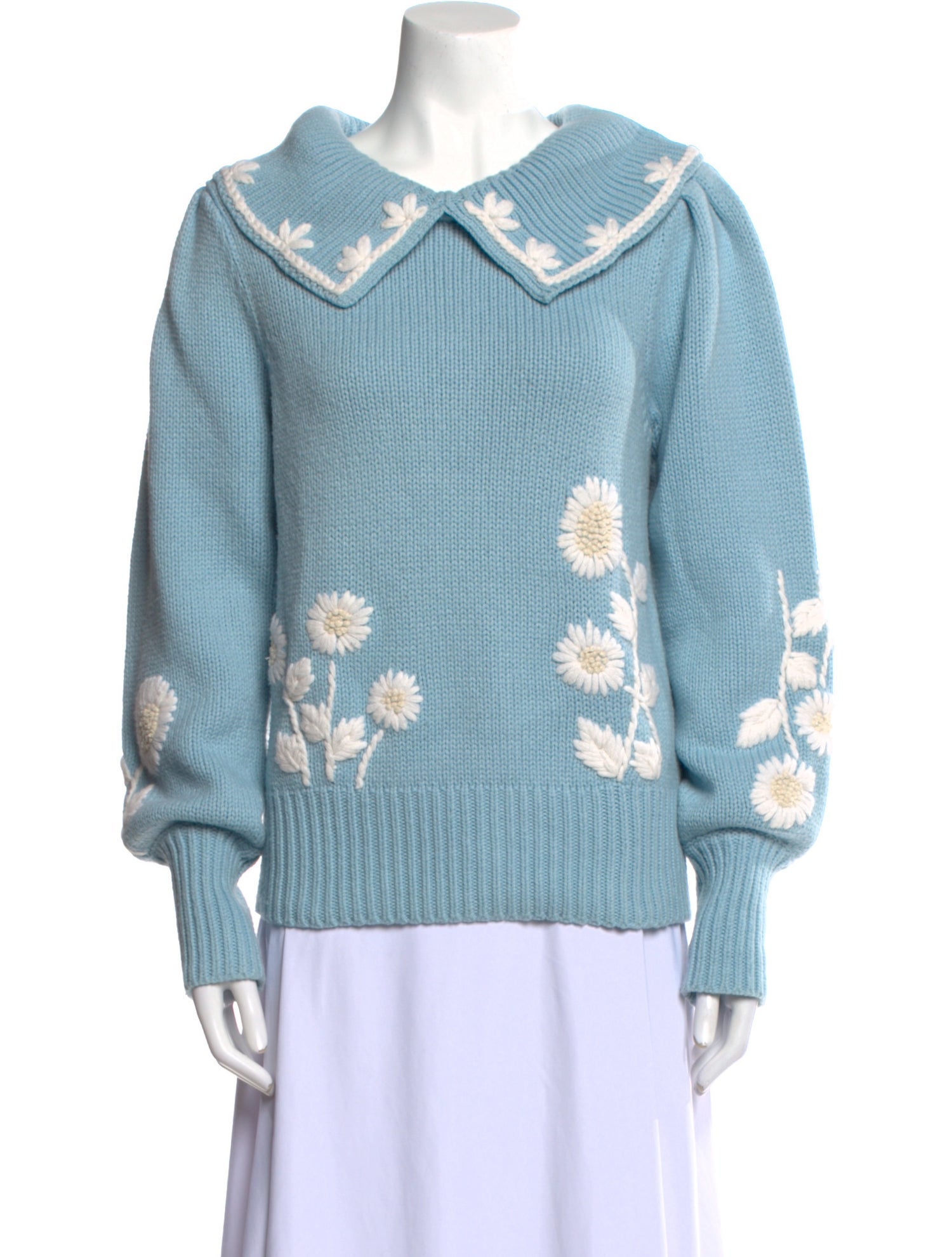 LoveShackFancy Graphic Print V-Neck Sweater - Blue Knitwear, Clothing ...