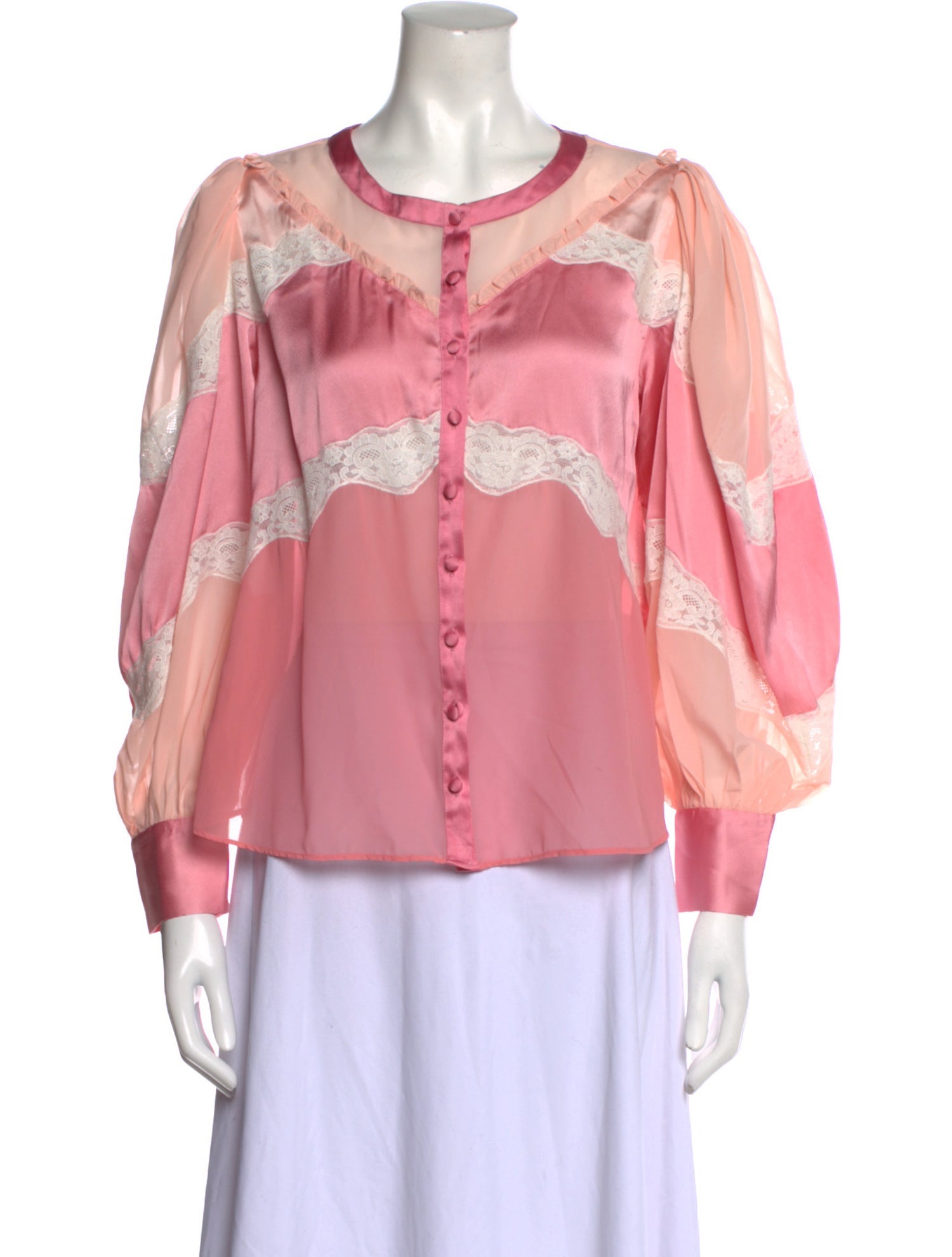LoveShackFancy Colorblock Pattern Scoop Neck Blouse - Pink Tops ...