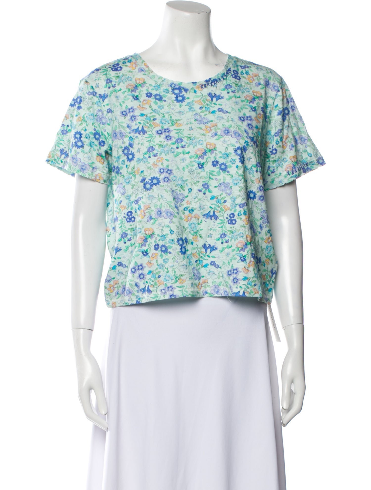 LoveShackFancy Floral Print Crew Neck T-Shirt w/ Tags - Green Tops ...