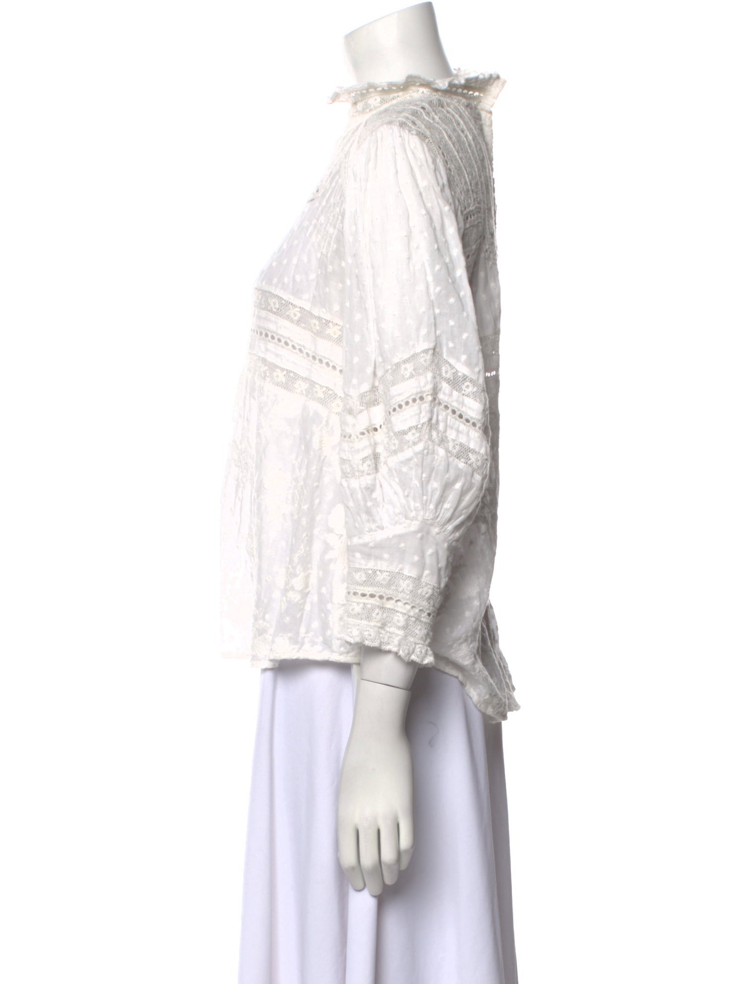 LoveShackFancy Lace Pattern Mock Neck Blouse - White Tops, Clothing ...