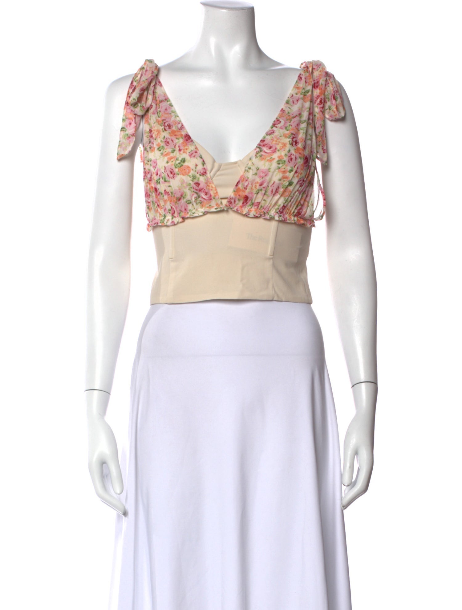 LPA Floral Print V-Neck Crop Top - Neutrals Tops, Clothing - WLPAA26661 ...