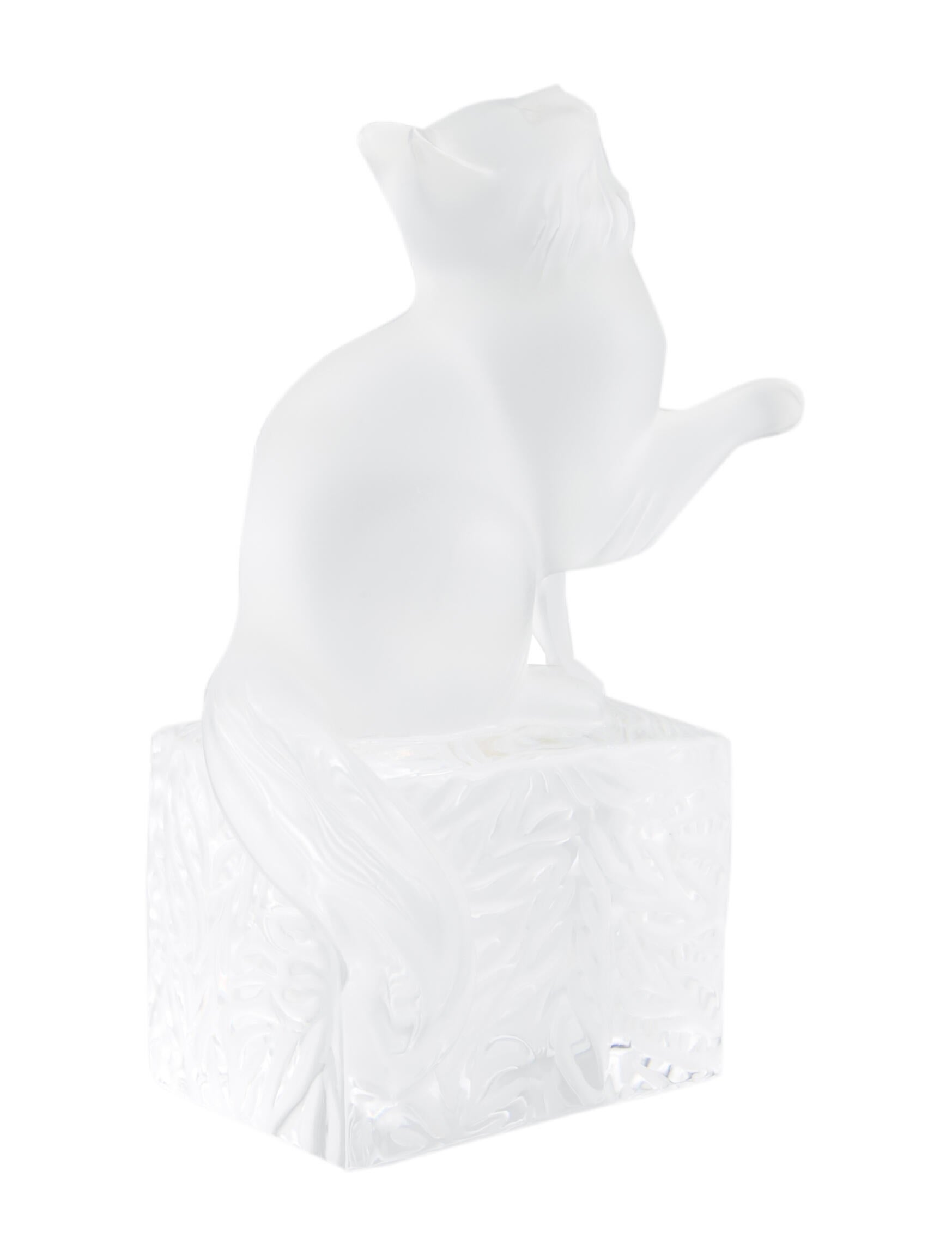 Lalique Crystal Cat on Pedestal Figurine - Clear Decorative Accents ...