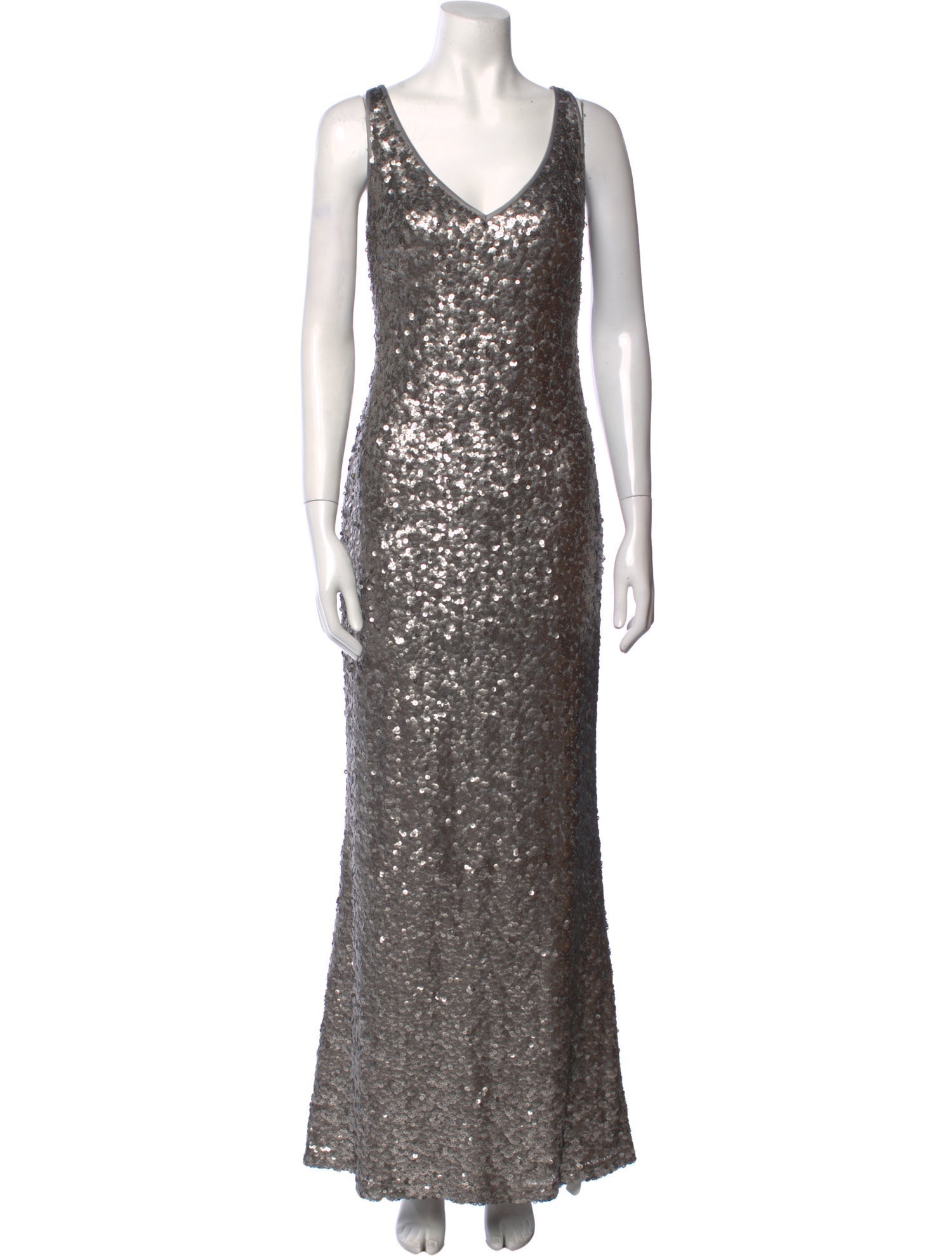 Lauren Ralph Lauren V-Neck Long Dress - Grey Dresses, Clothing ...
