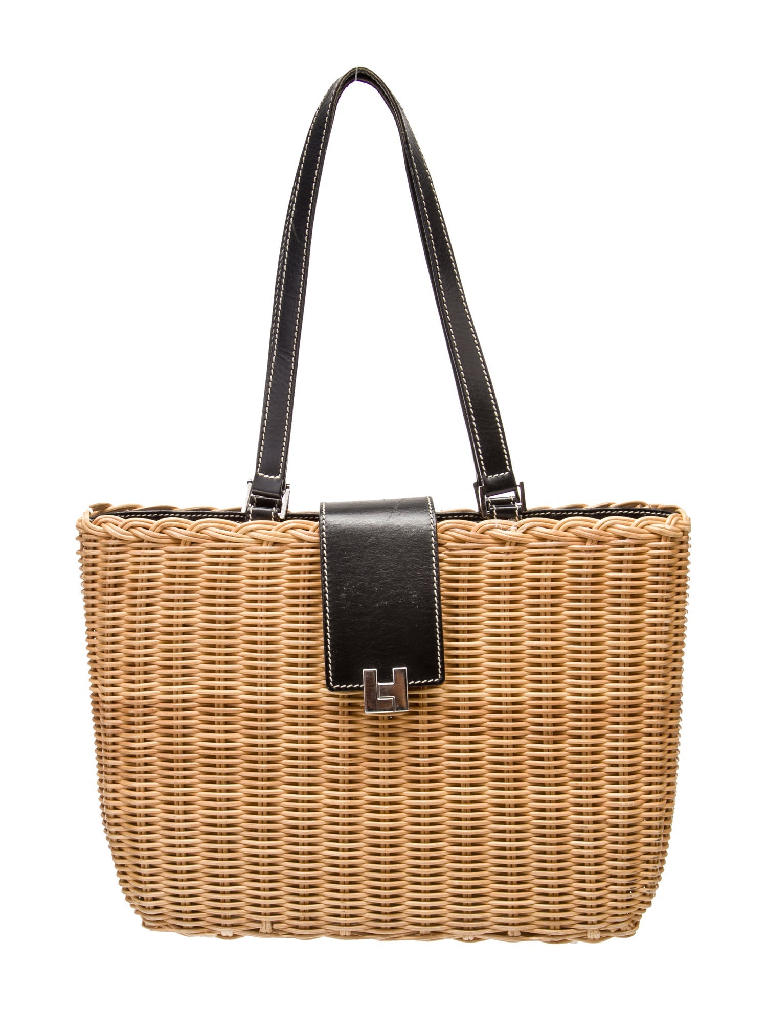 Lambertson Truex Wicker Leather-Trimmed Tote - Black Totes, Handbags ...
