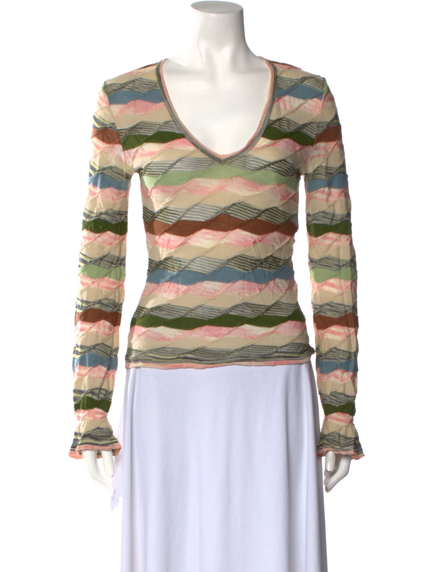 M Missoni Striped V-Neck Sweatshirt - Neutrals Tops, Clothing - WM4112444 | The RealReal