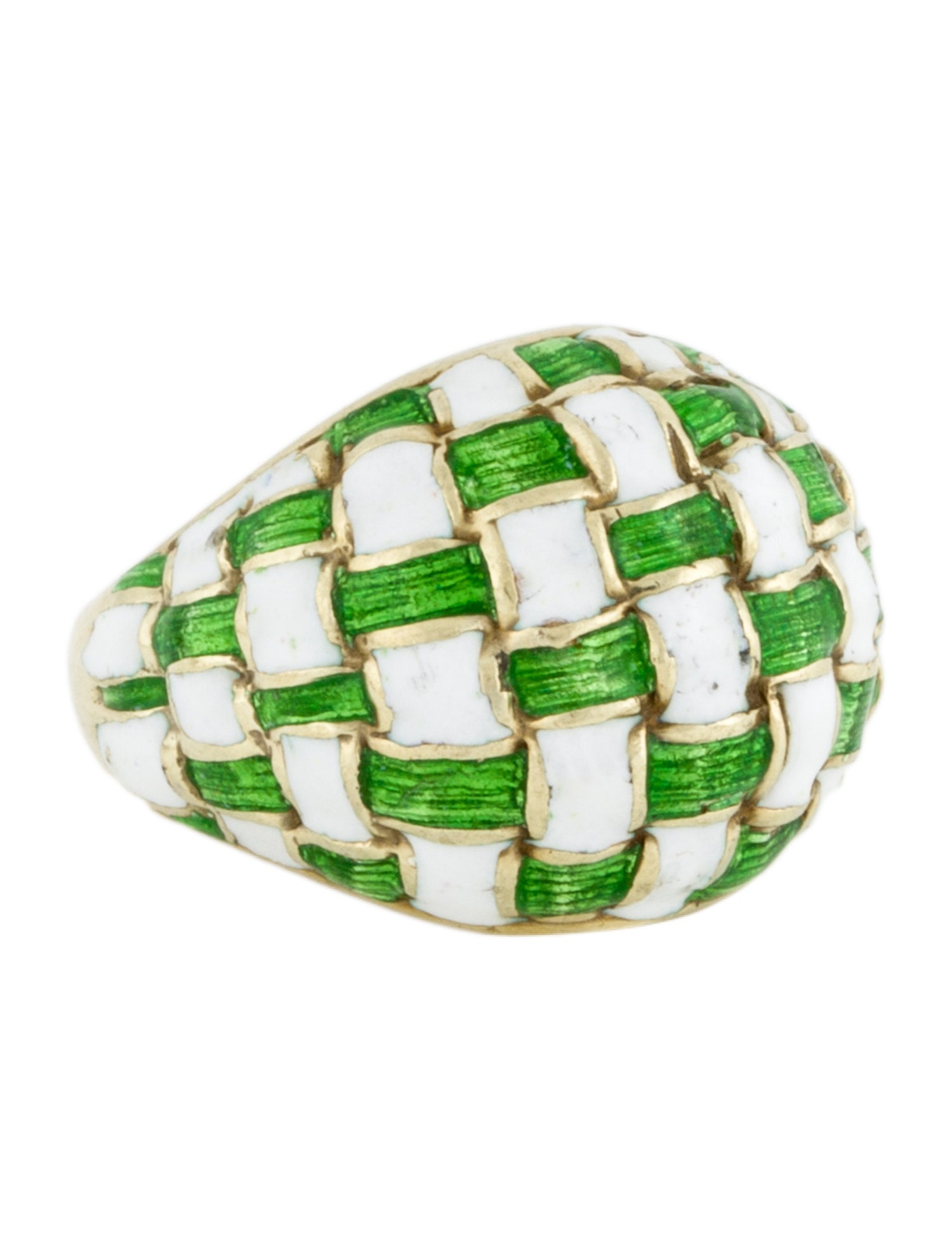 Martine Vintage 14K Enamel Dome Ring - Green, 14K Yellow Gold Cocktail ...