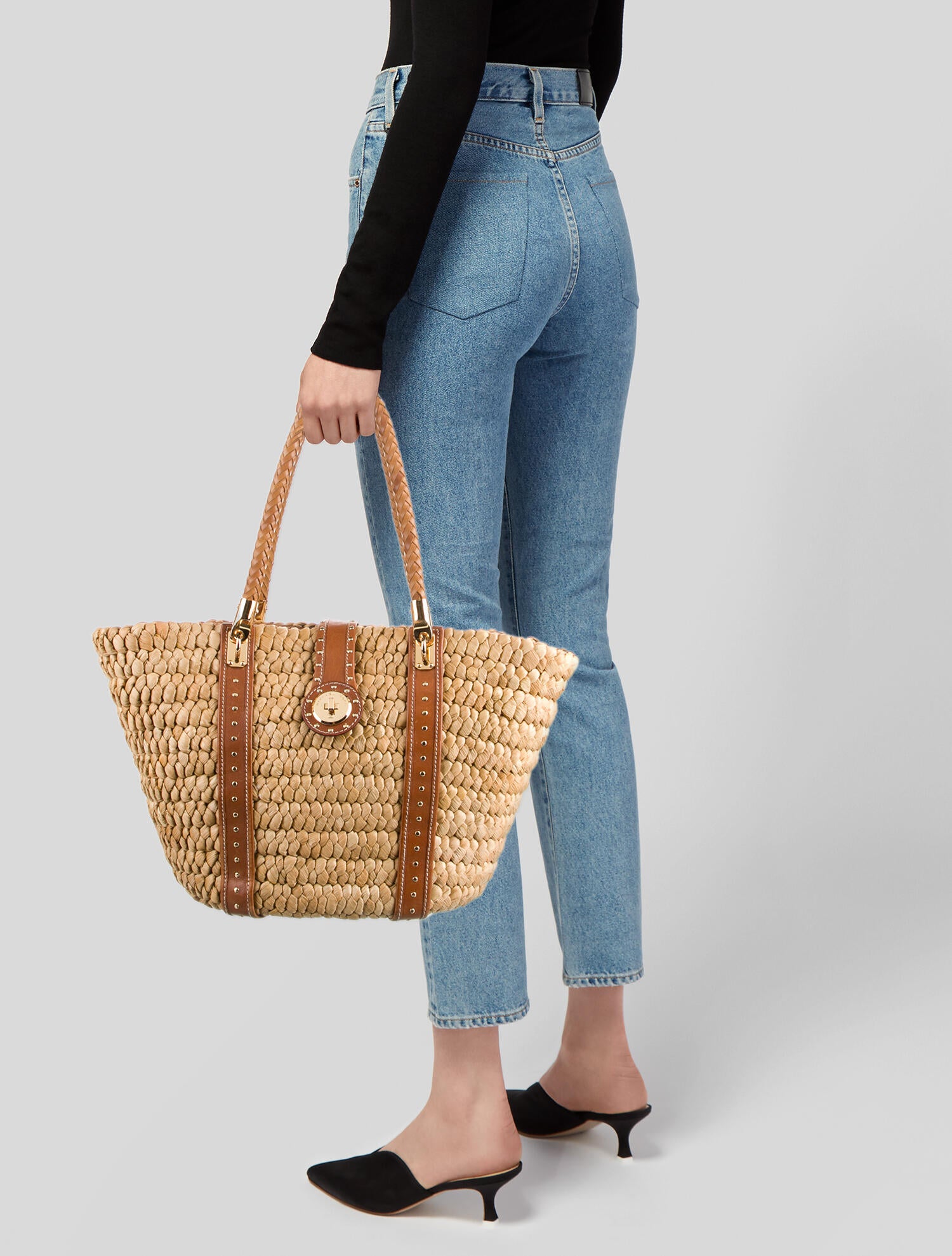 Michael Michael Kors Wicker Leather-Trimmed Tote - Neutrals Totes ...