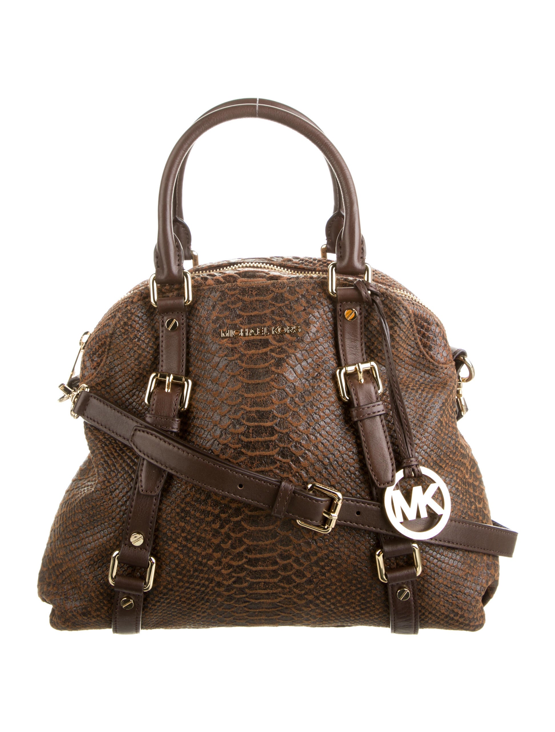 Michael Michael Kors Embossed Leather Shoulder Bag w/ Tags - Brown ...