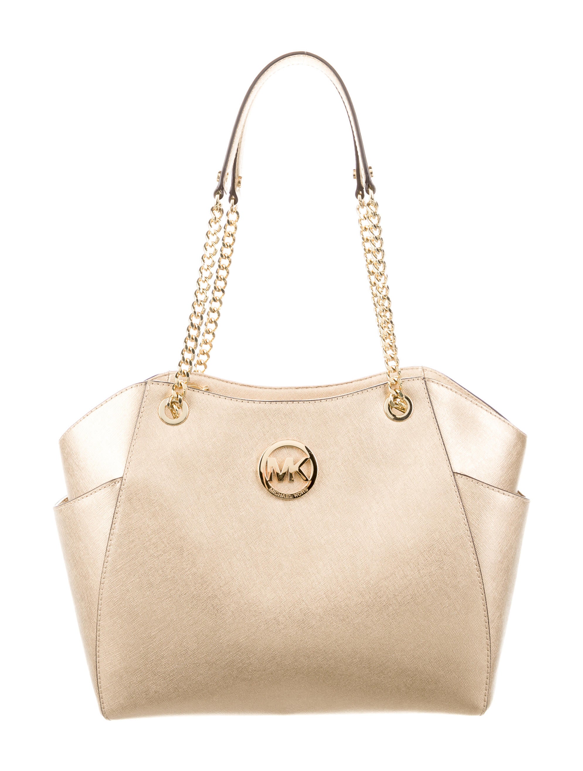 Michael Michael Kors Chain-Link Leather Tote - Gold Totes, Handbags ...