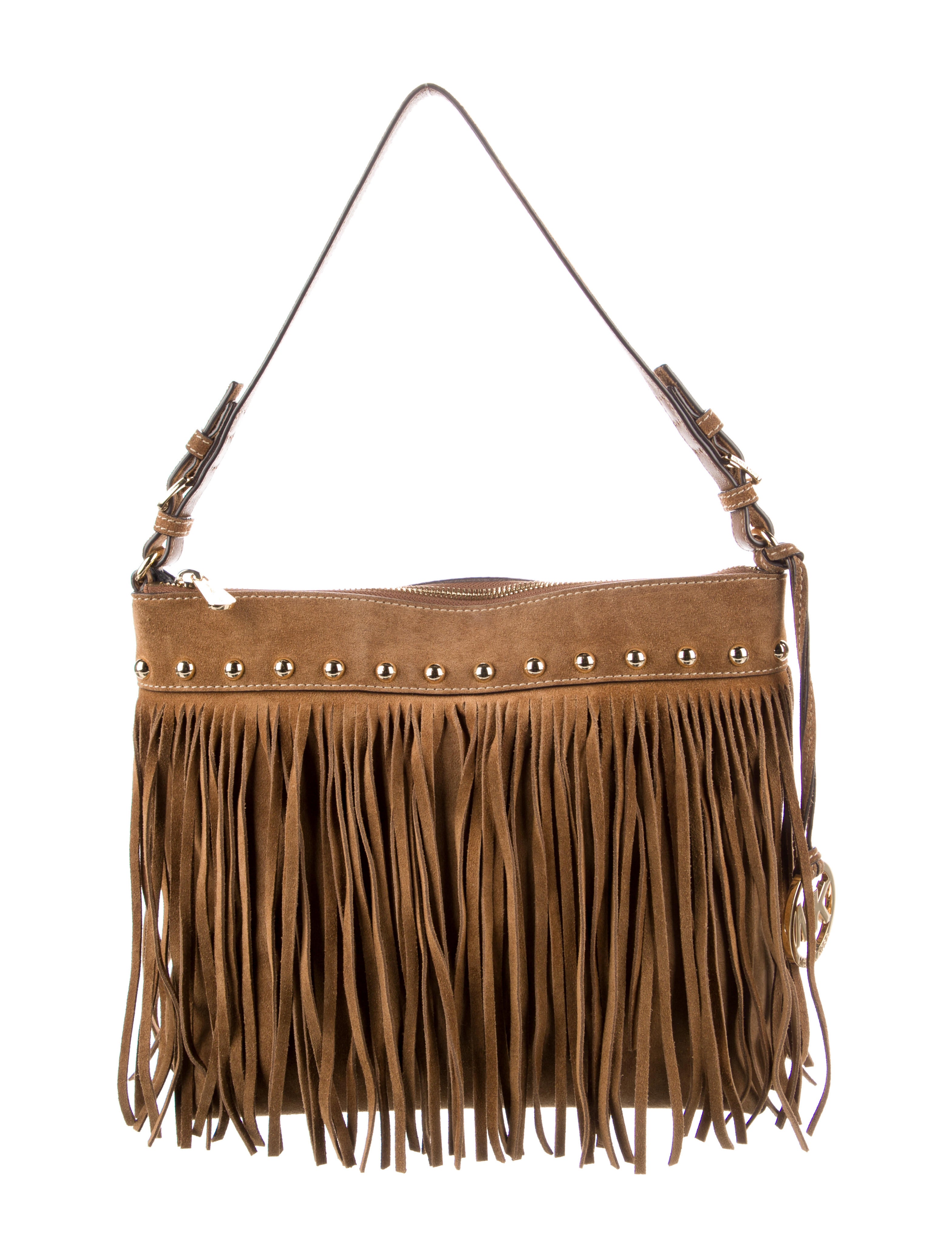 Michael Michael Kors Suede Fringe-Accented Shoulder Bag - Brown ...