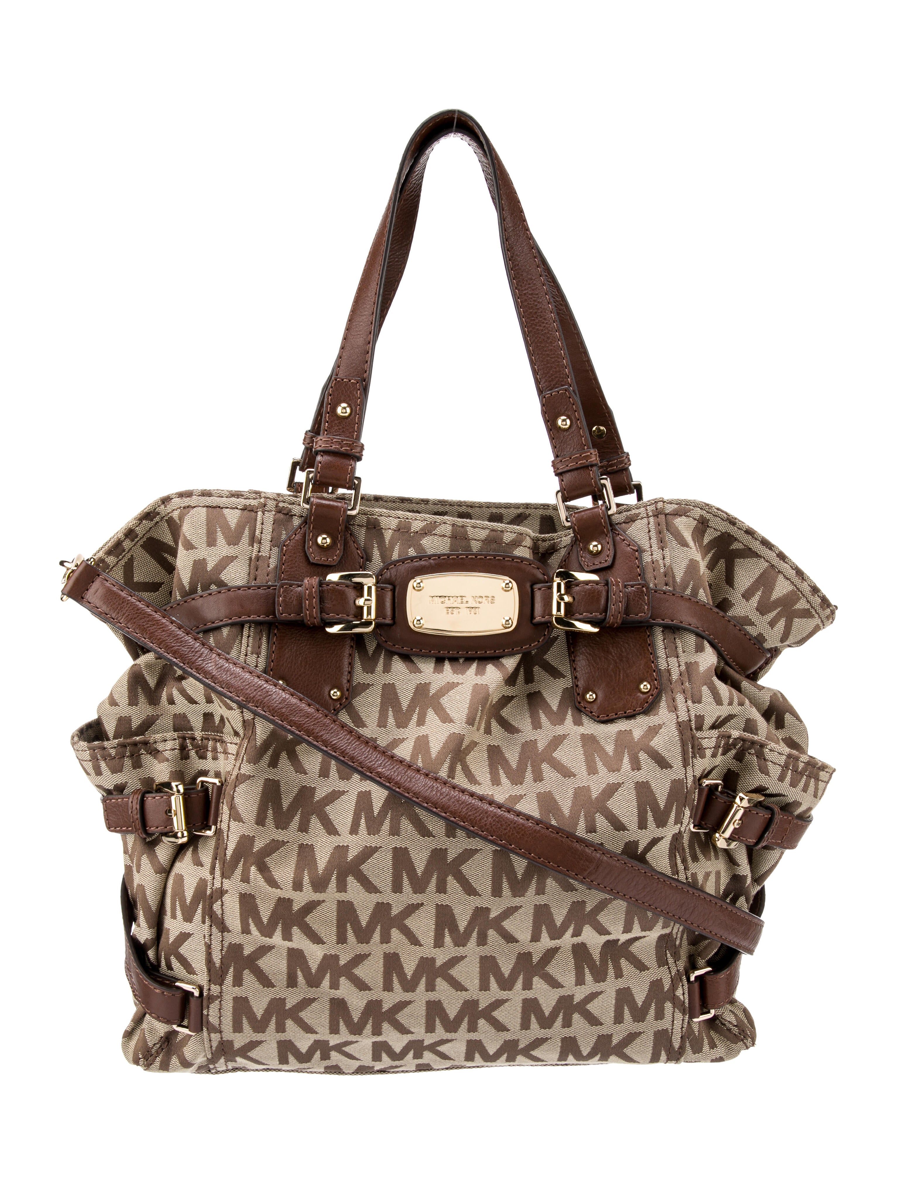 Michael Michael Kors Leather-Trimmed Monogrammed Shoulder Bag - Brown ...
