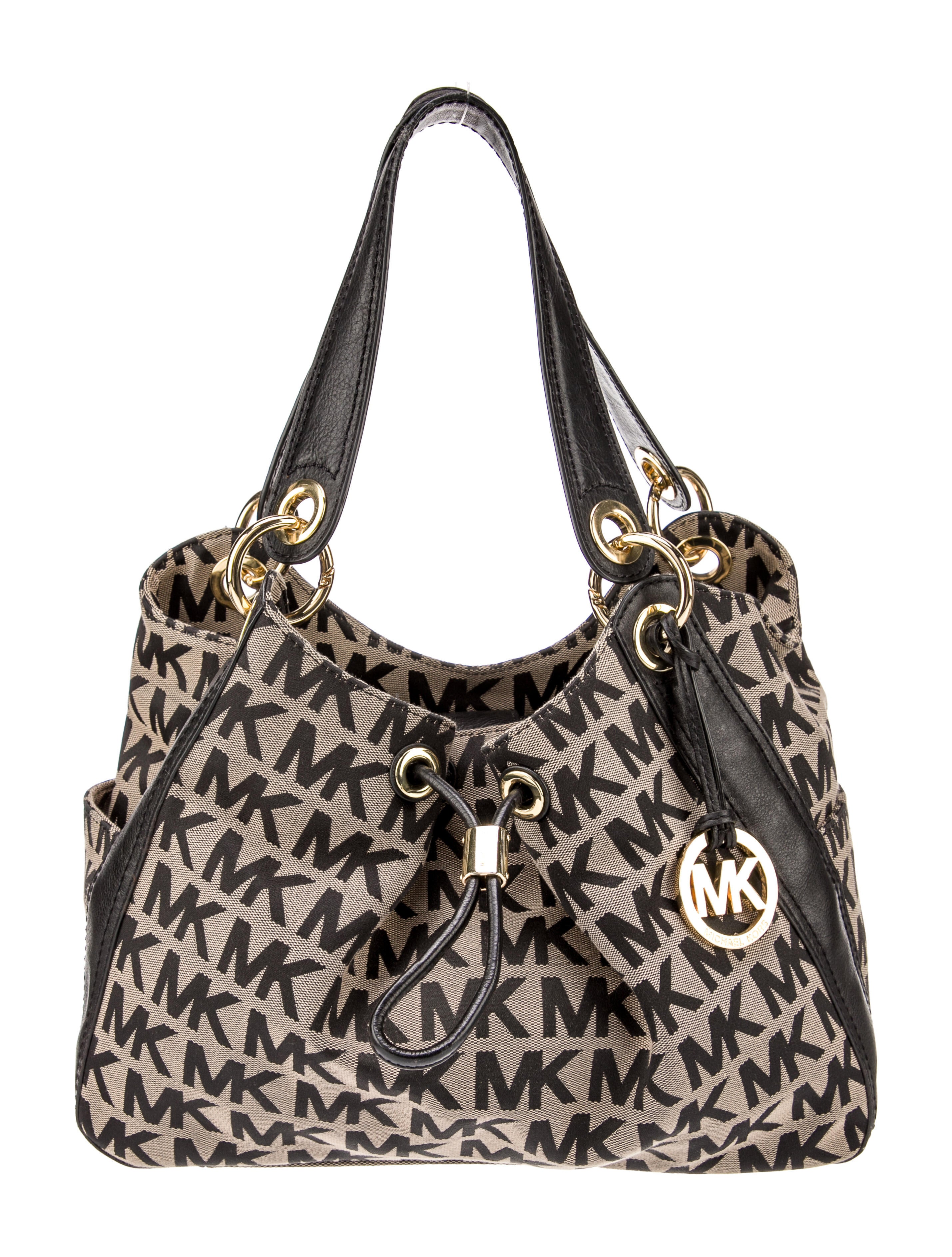 Michael Michael Kors Leather-Trimmed Monogrammed Shoulder Bag - Black Shoulder Bags, Handbags ...