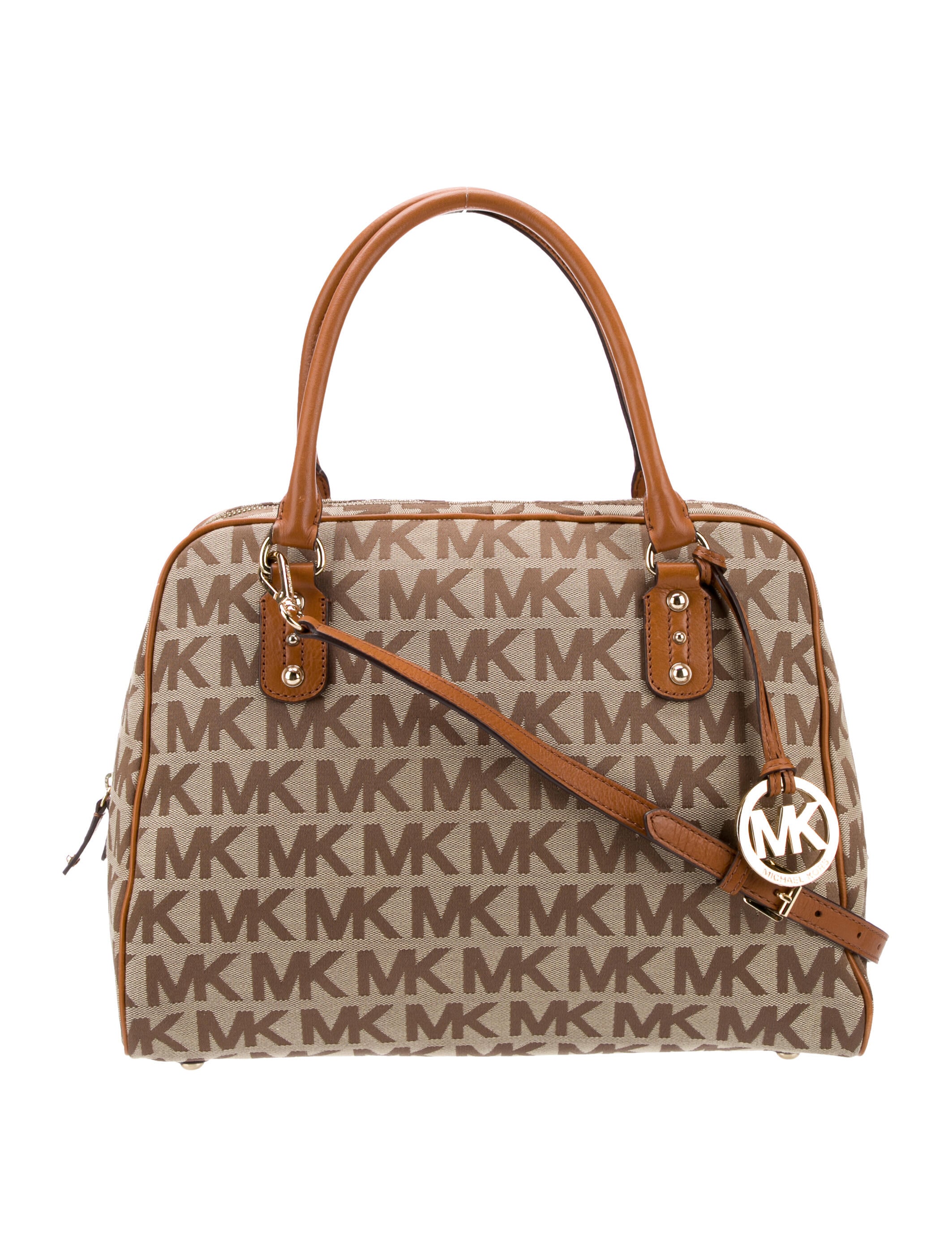 Michael Michael Kors Leather-Trimmed Monogrammed Handle Bag - Brown Handle Bags, Handbags ...