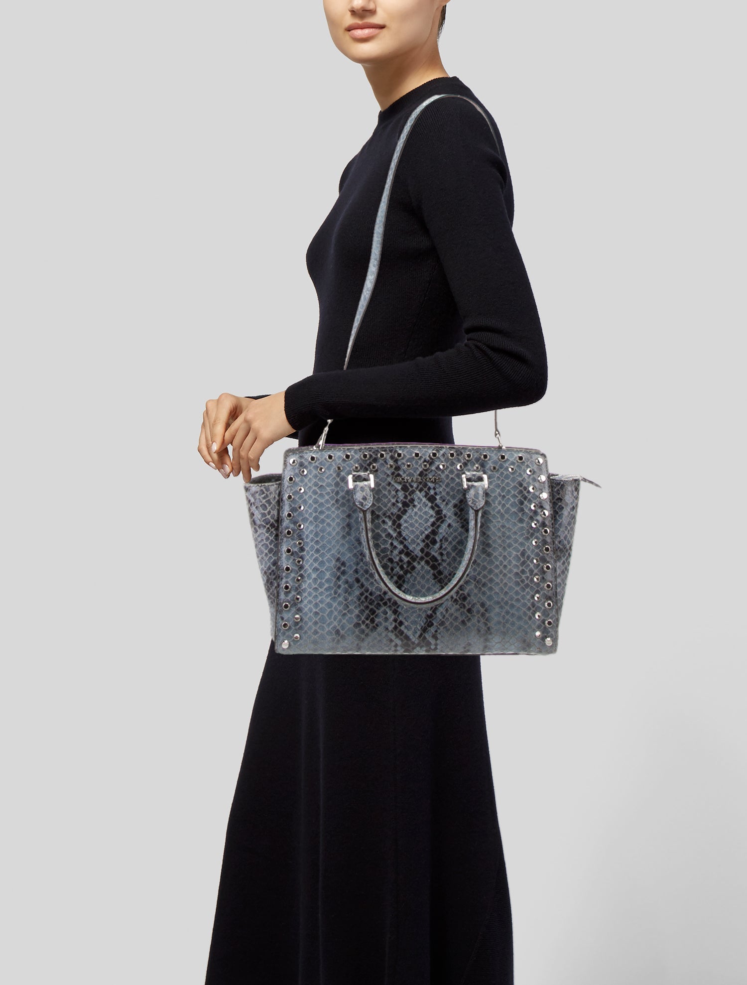 Michael Michael Kors Snake Skin Crystal embellished Leather Tote Bag ...