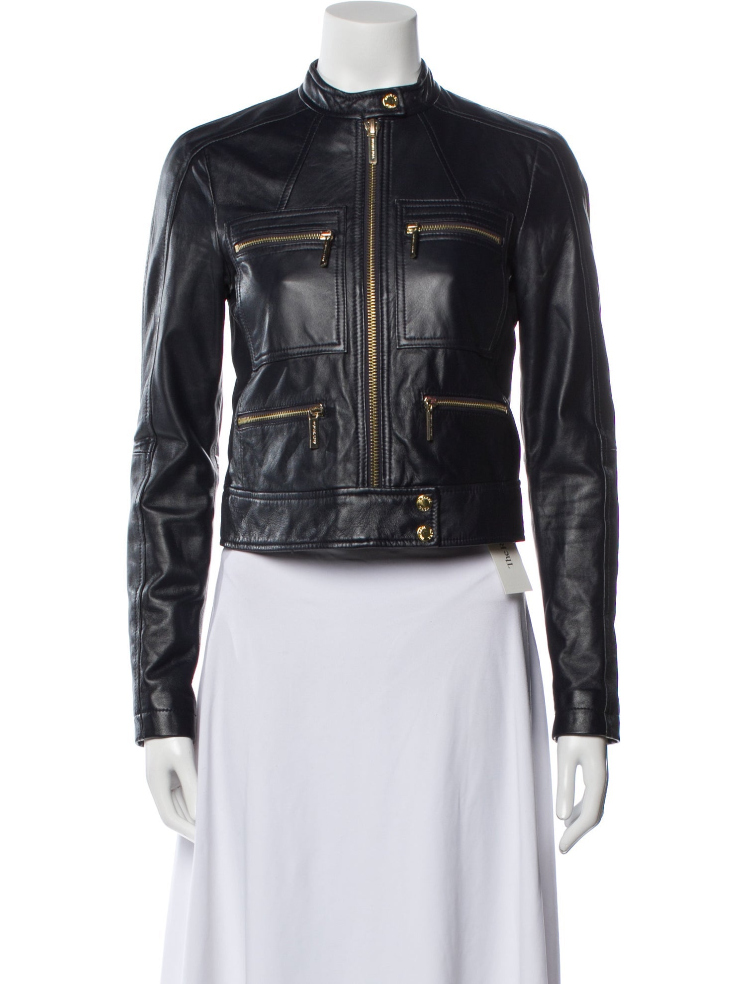 Michael Michael Kors Lamb Leather Biker Jacket - Blue Jackets, Clothing ...