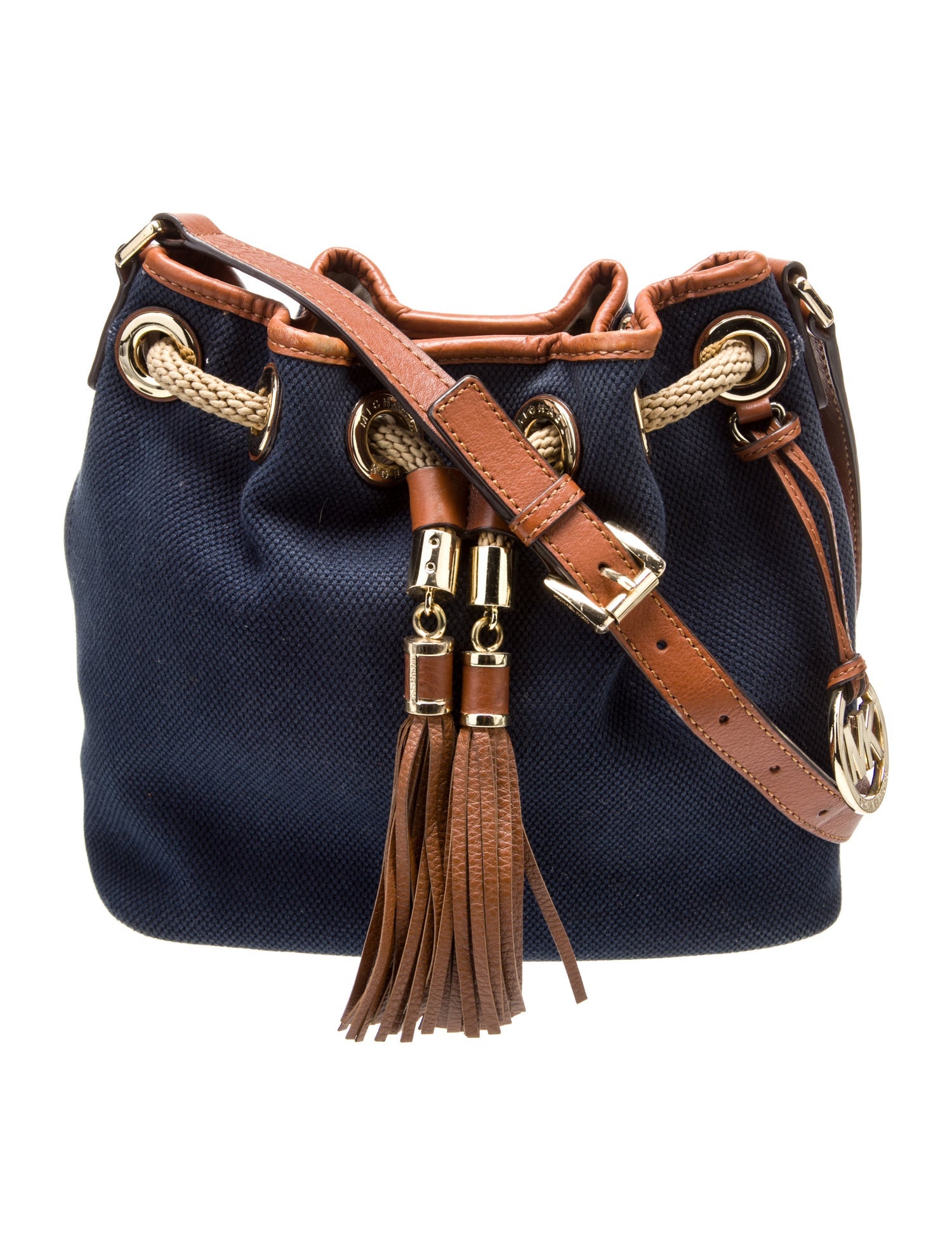 Michael Michael Kors Leather-Trimmed Canvas Bucket Bag - Blue Bucket ...