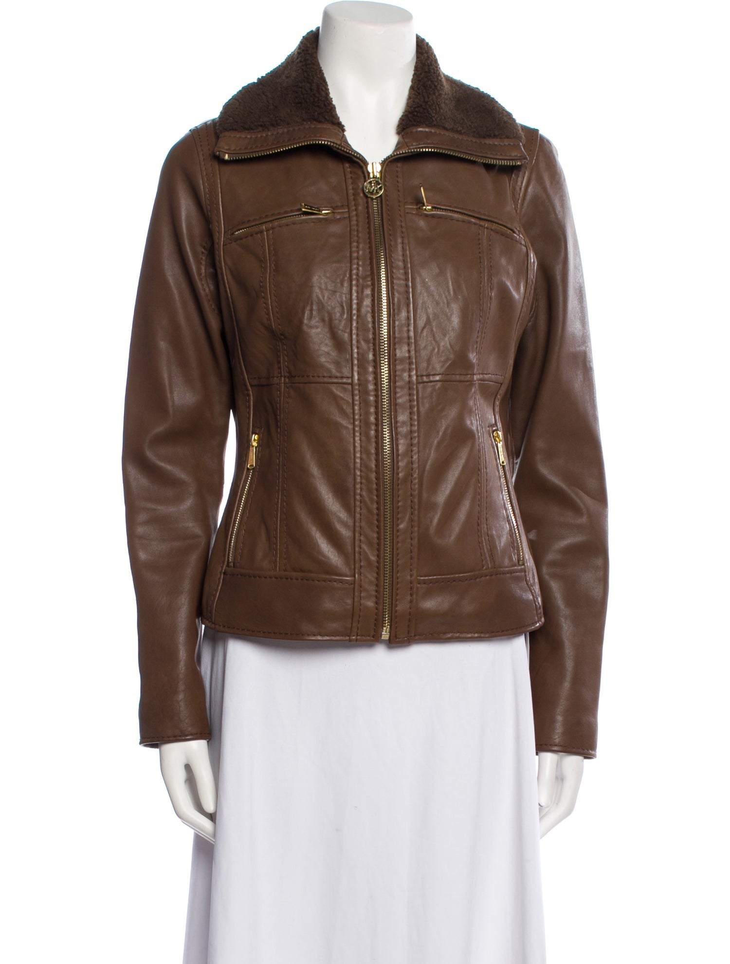 Michael Michael Kors Leather Biker Jacket - Brown Jackets, Clothing ...