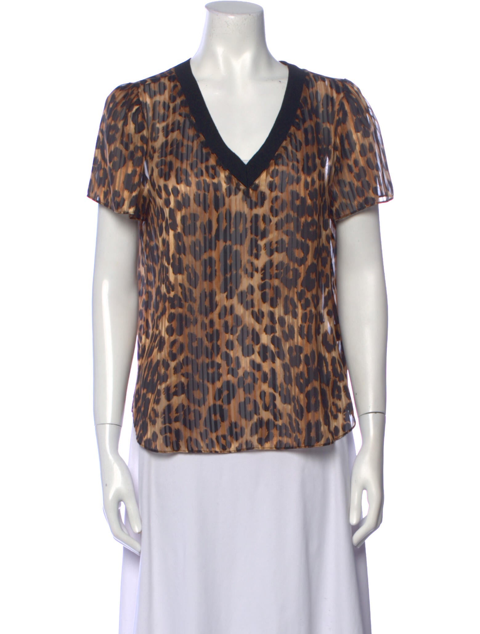 Milly Animal Print V-Neck T-Shirt - Brown Tops, Clothing - WM671728 ...
