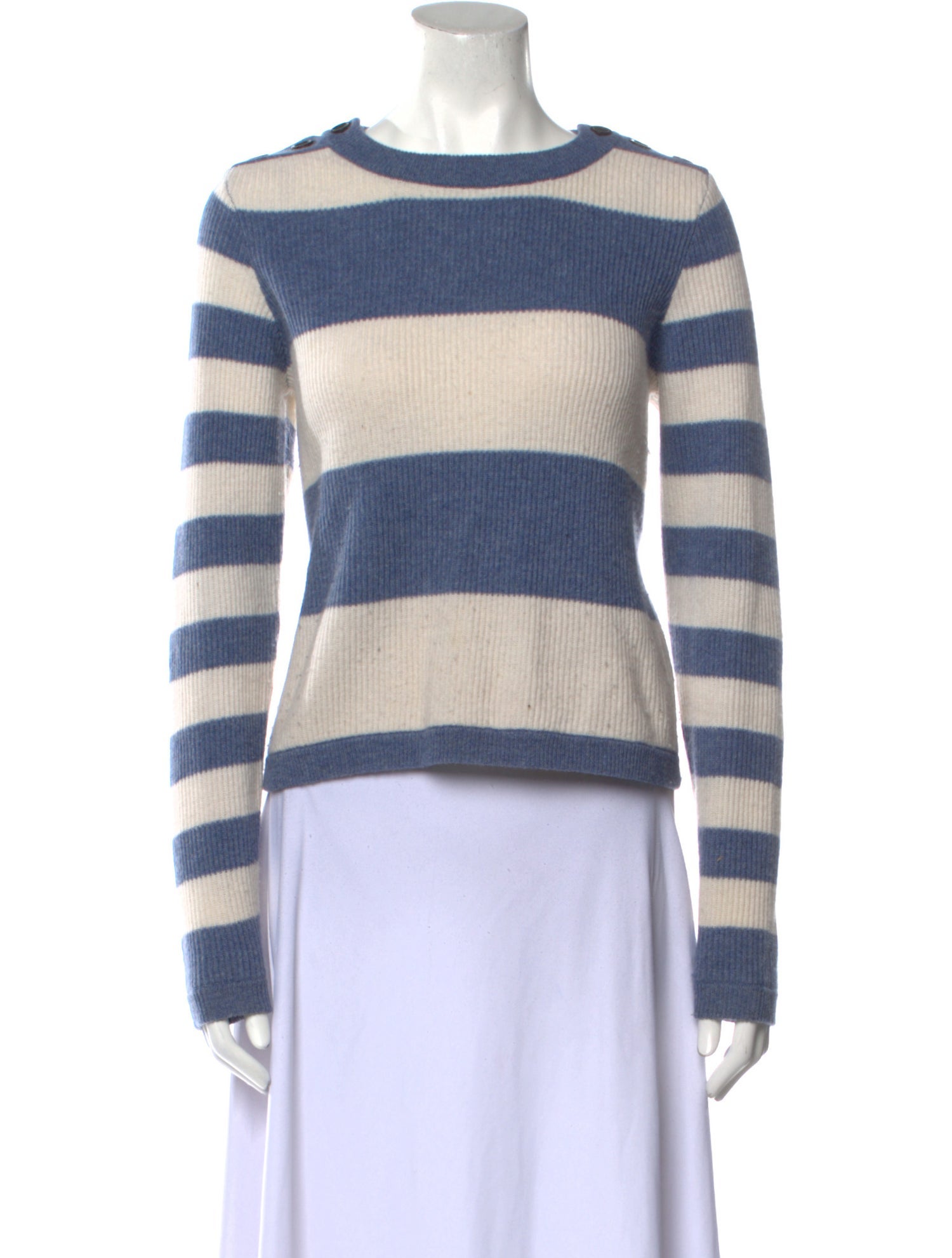 Milly Cashmere Striped Sweater - Blue Knitwear, Clothing - WM678244 ...