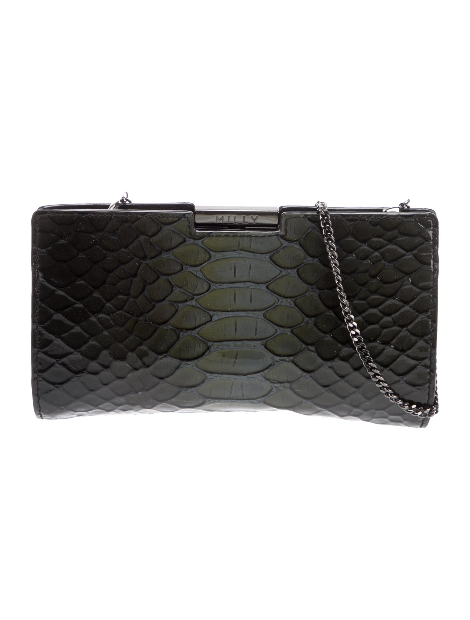 Milly embossed leather chain link shoulder bag - Black Shoulder Bags ...