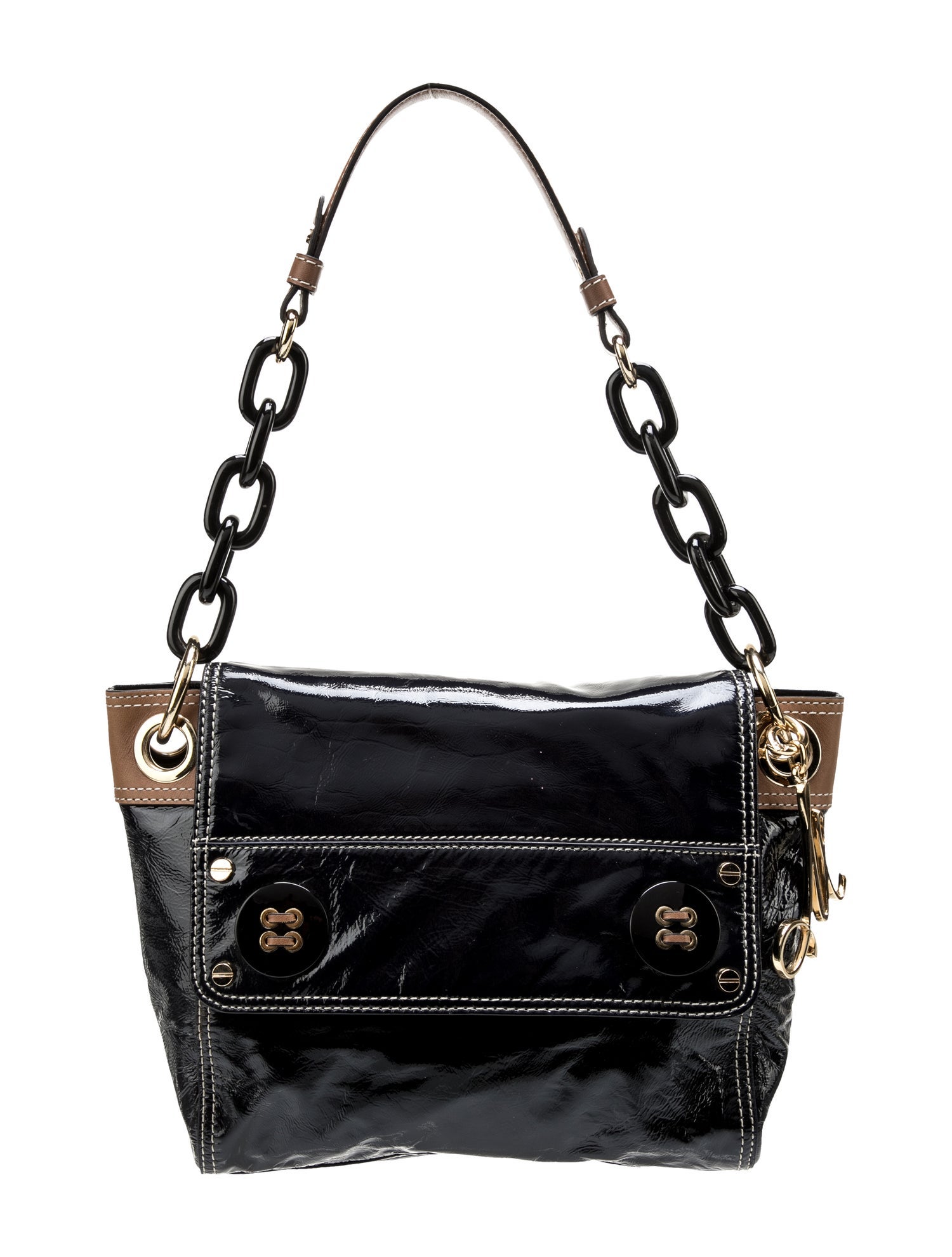 Milly Chain-Link Patent Leather Shoulder Bag - Blue Shoulder Bags ...