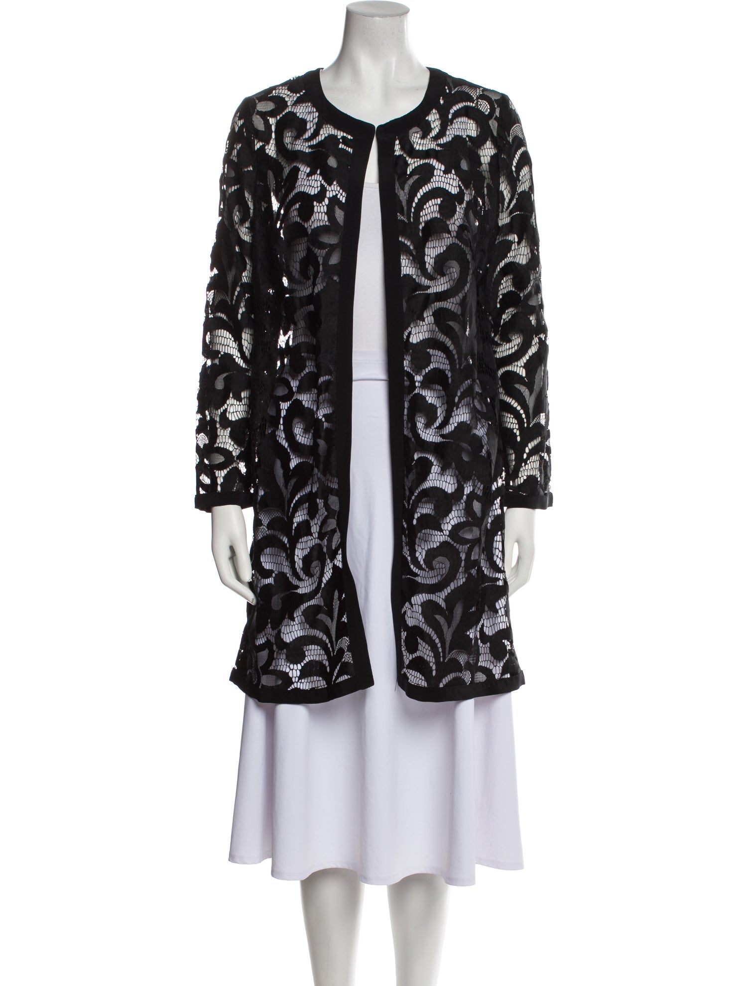 Milly Lace Pattern Knee Length Jacket - Black Knitwear, Clothing ...