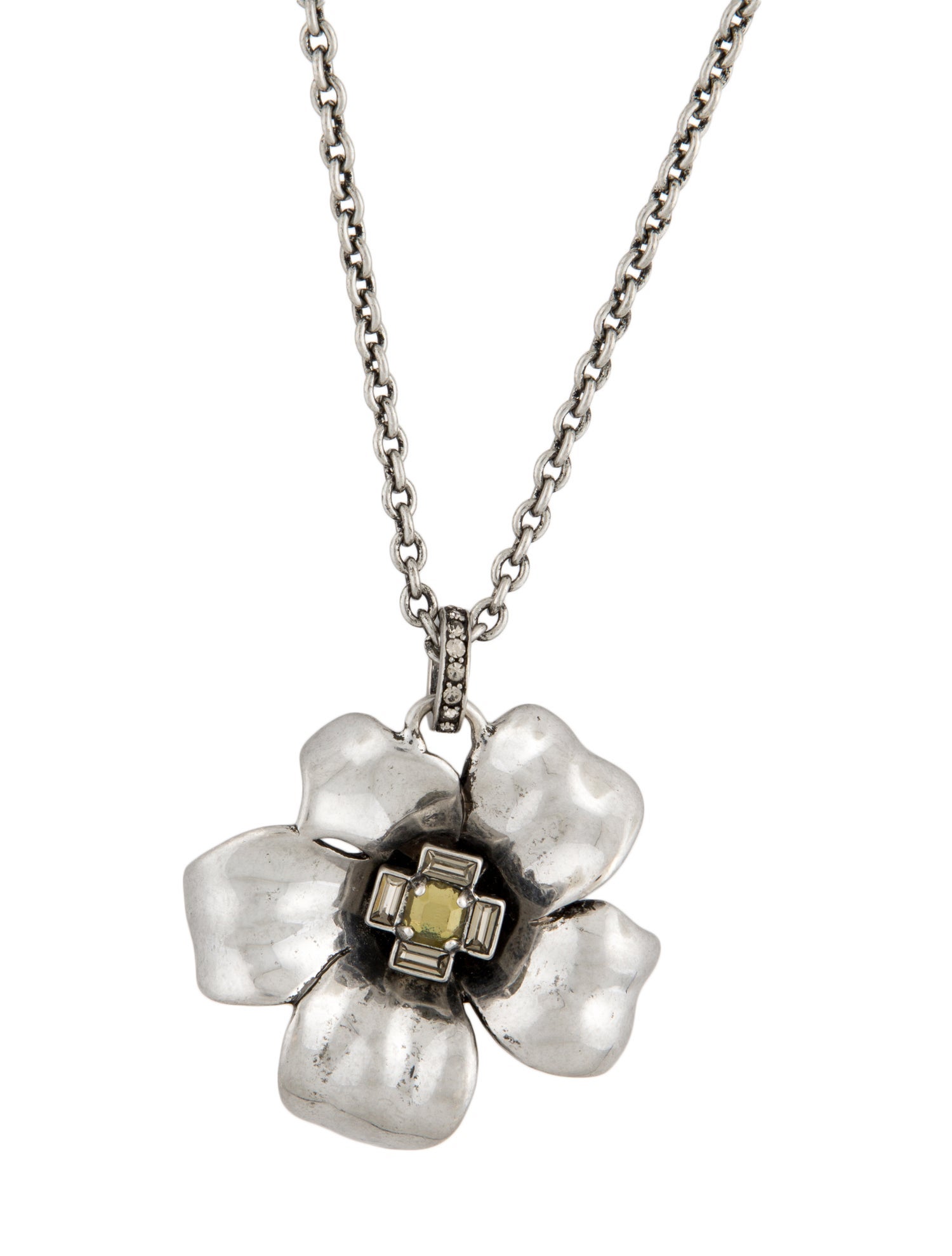 Marc by Marc Jacobs Crystal Flower Pendent Necklace - Grey, Silver-Tone ...