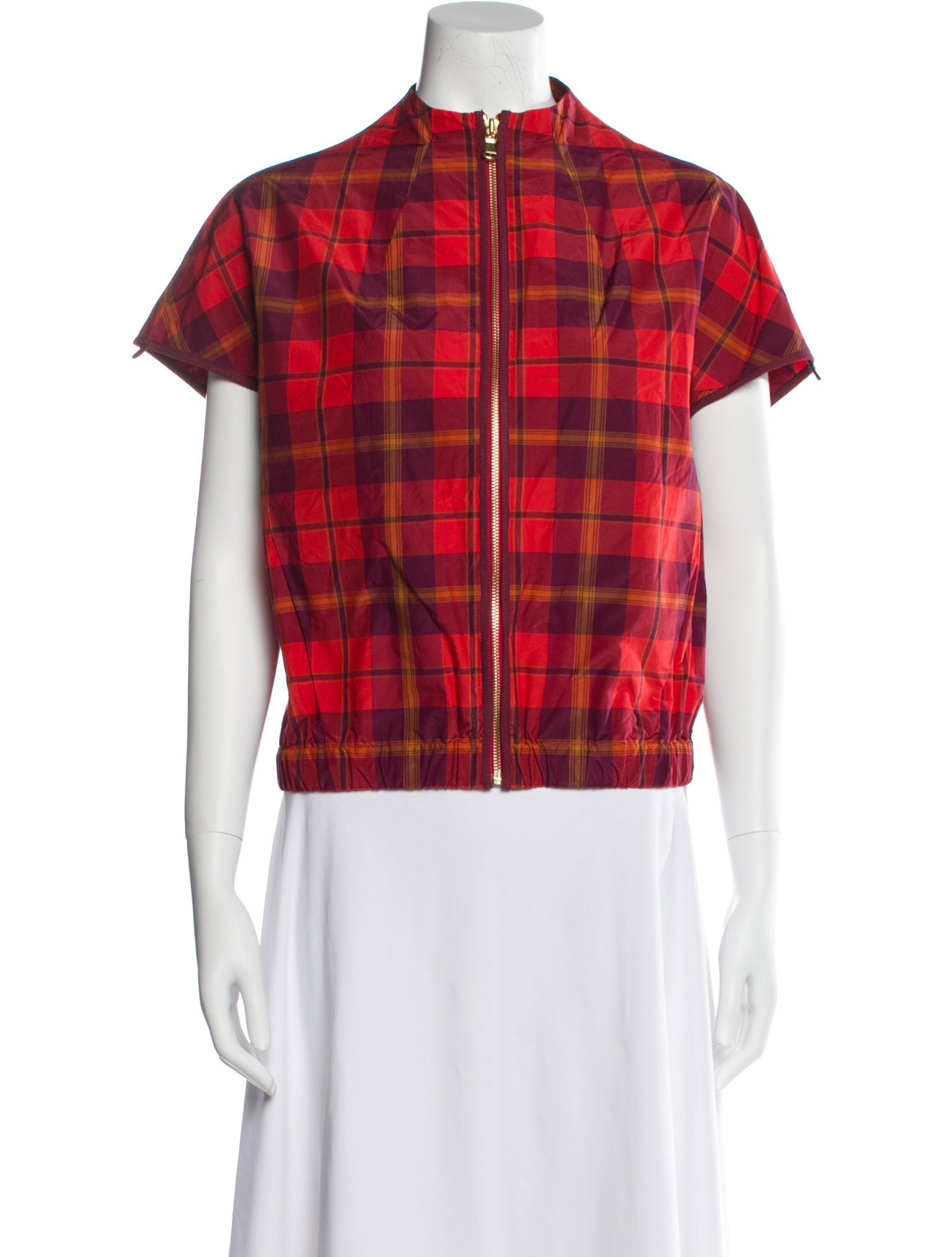 Marc by Marc Jacobs Plaid Print Mock Neck Button-Up Top - Red Tops ...
