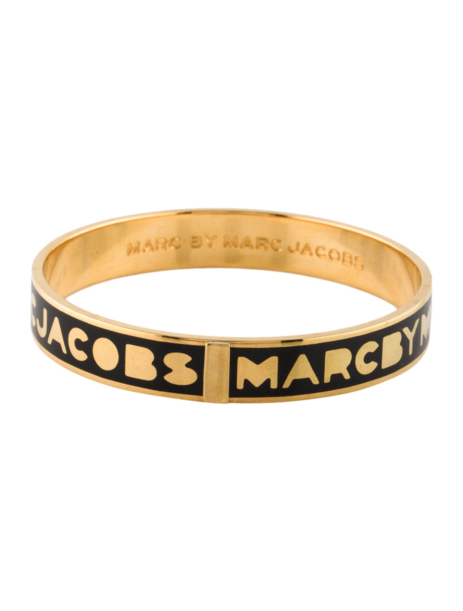 Marc by Marc Jacobs Logo Bangle Bracelet - Black, Gold-Tone Metal Bangle, Bracelets - WMA95451 ...